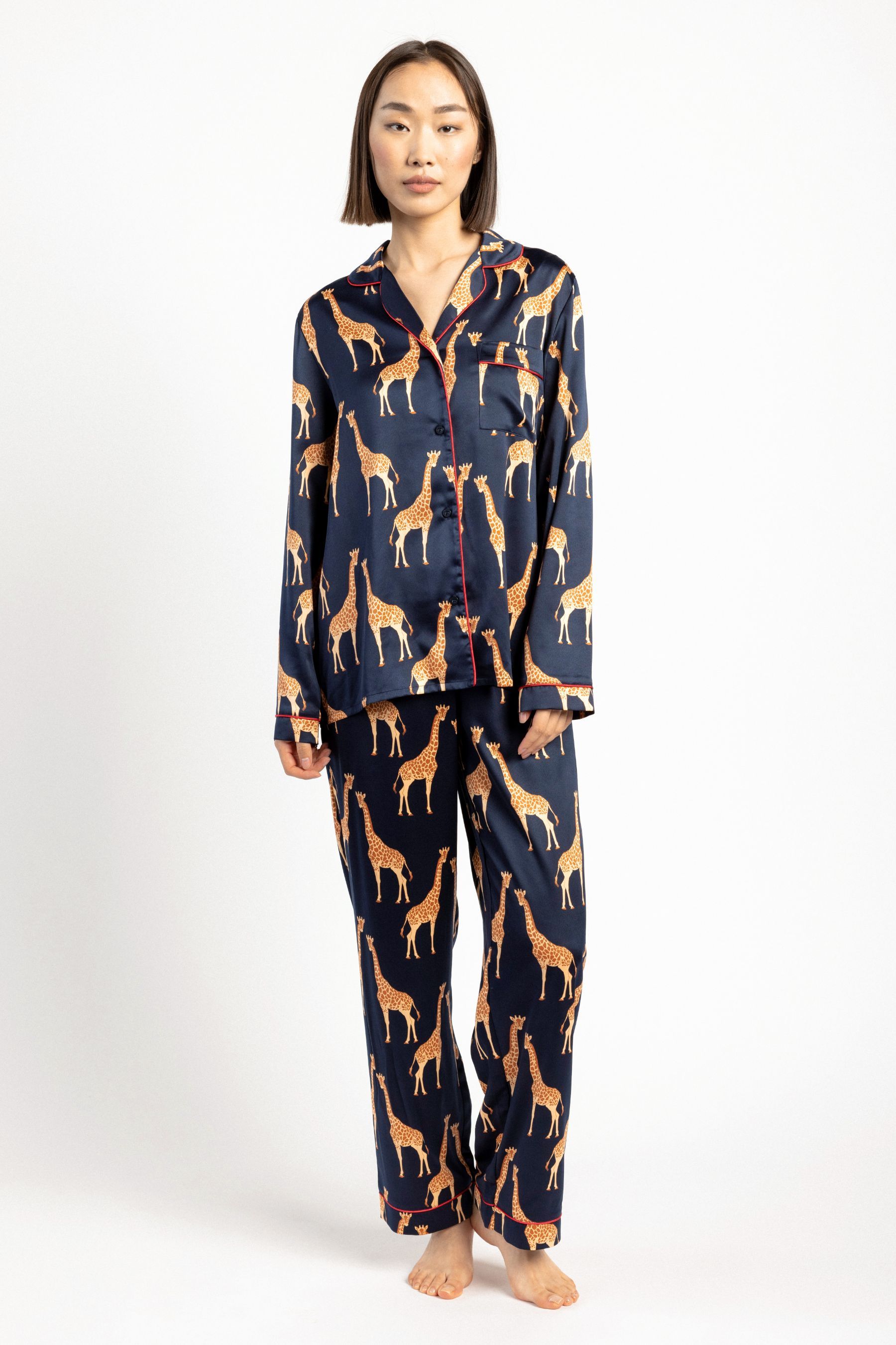 Buy Chelsea Peers Blue Satin Button Up Long Pyjamas Set from the Next ...