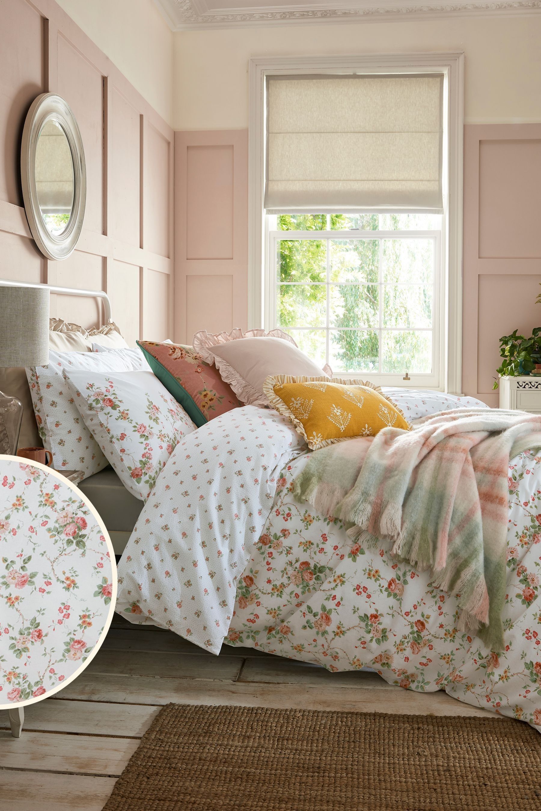 Buy Laura Ashley Antique Pink Washed Cotton Mountney Garden Duvet Cover ...