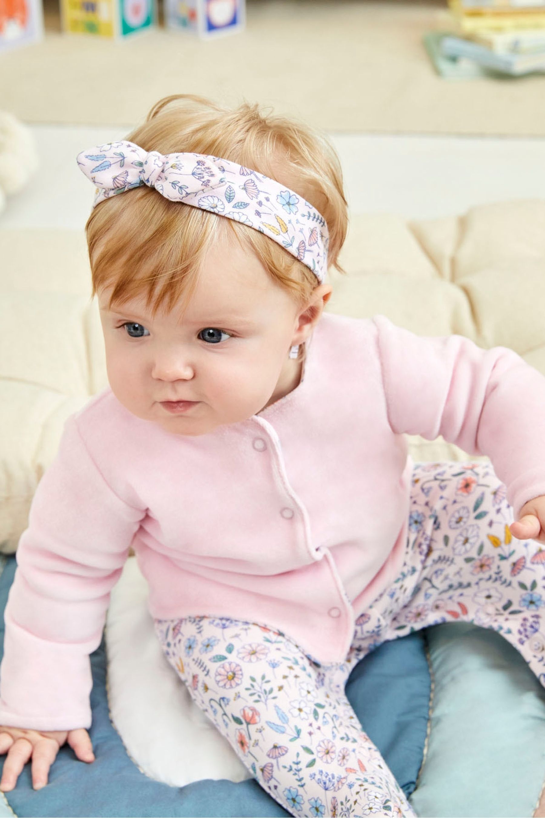 Buy JoJo Maman Bébé Pink Floral 2-Piece Baby Sleepsuit & Velour Jacket ...