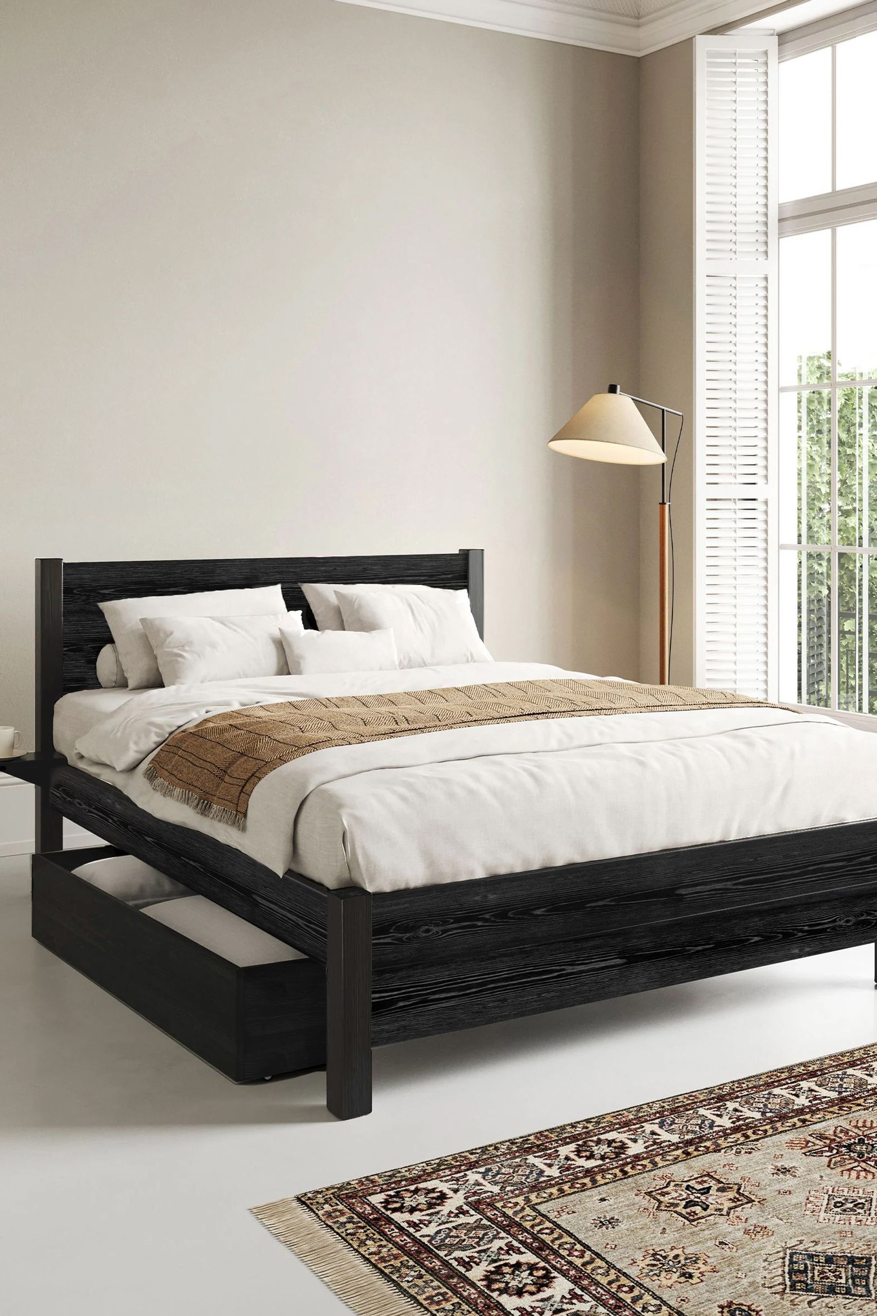 Buy Get Laid Beds Black Oxford Square Leg Solid Wood Bed Combo from the ...