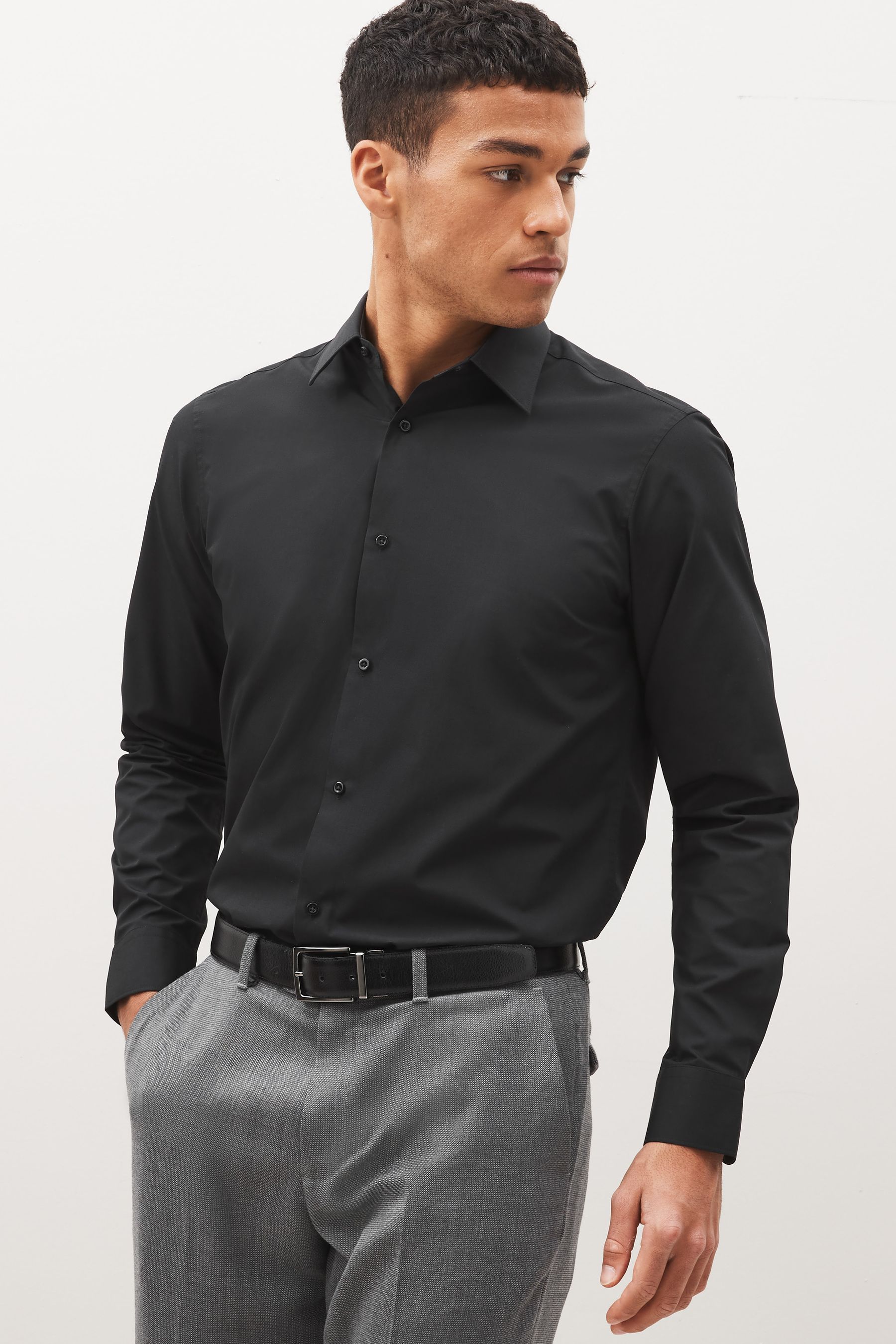 Buy Black Regular Fit Easy Care Single Cuff Shirt from the Next UK ...