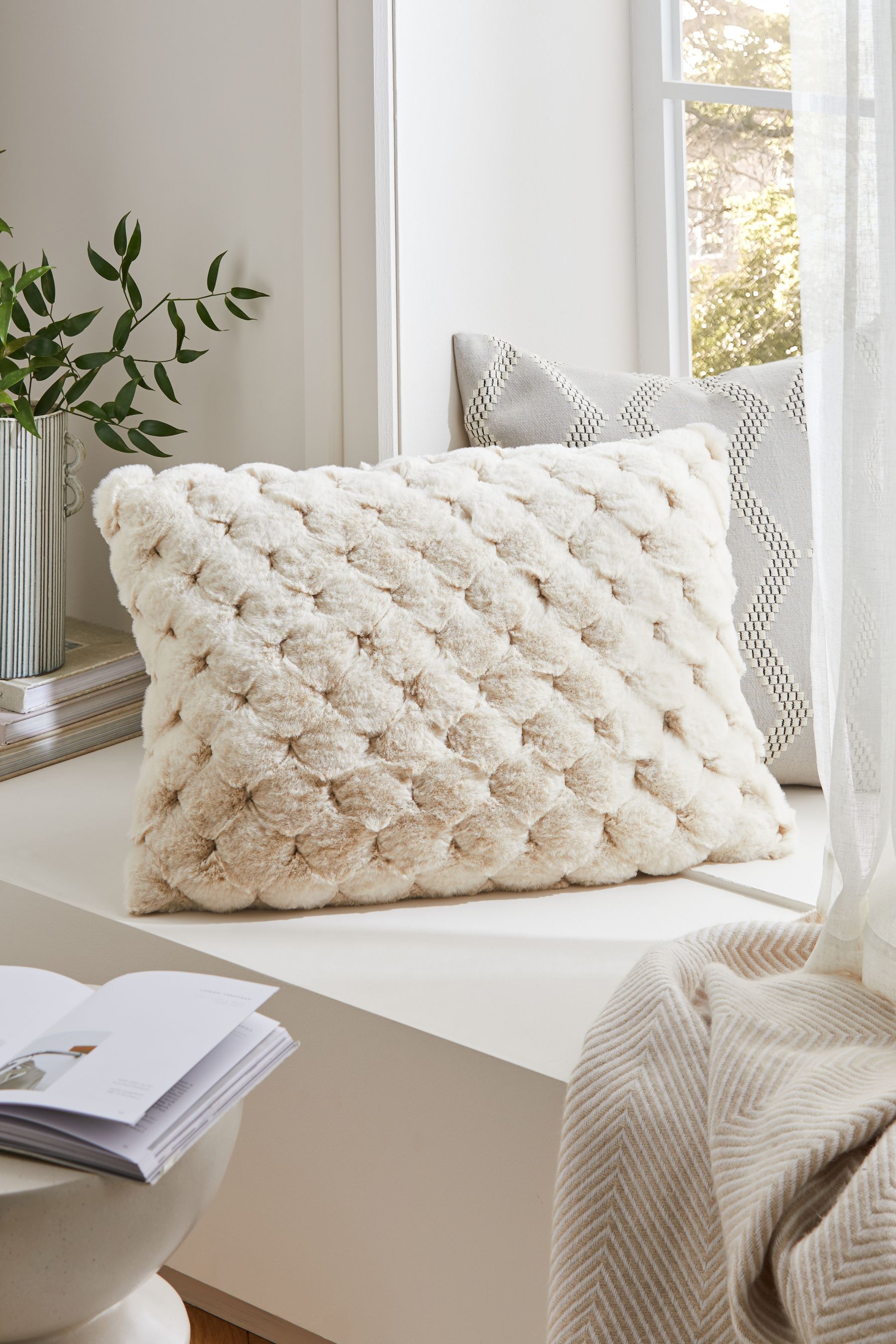 Buy Ivory Natural 50 x 30cm Luna Scallop Faux Fur Cushion from the Next ...