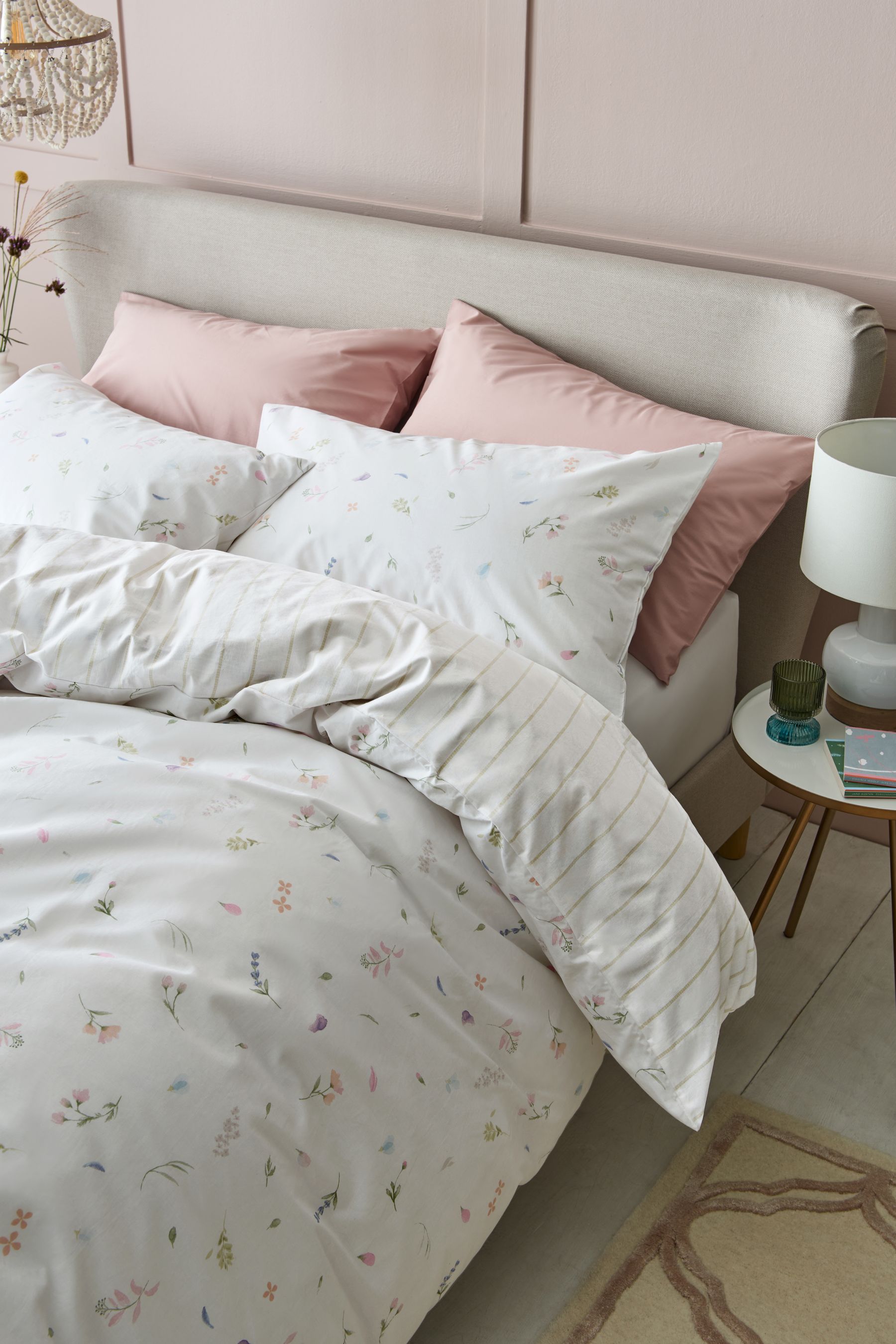 Buy White Petal 100% Cotton Printed Duvet Cover and Pillowcase Set from ...