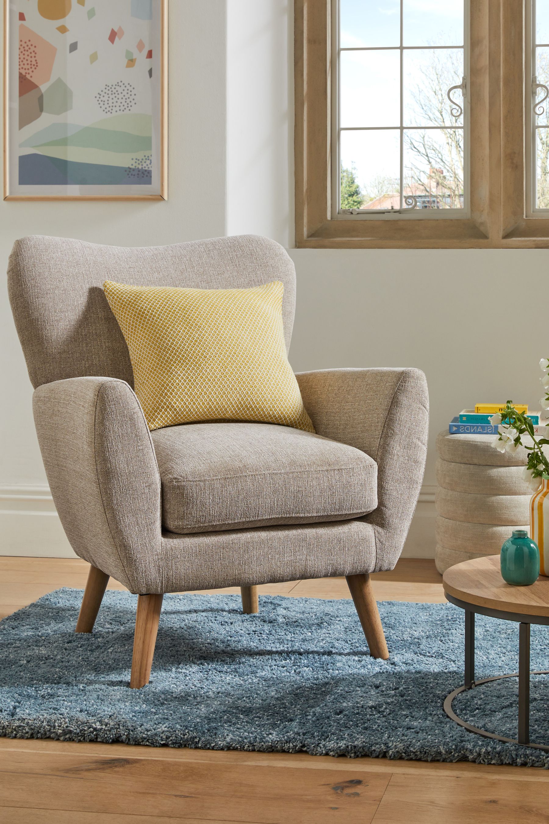 Buy Tweedy Plain Mid Natural Wilson II Highback Armchair from the Next ...