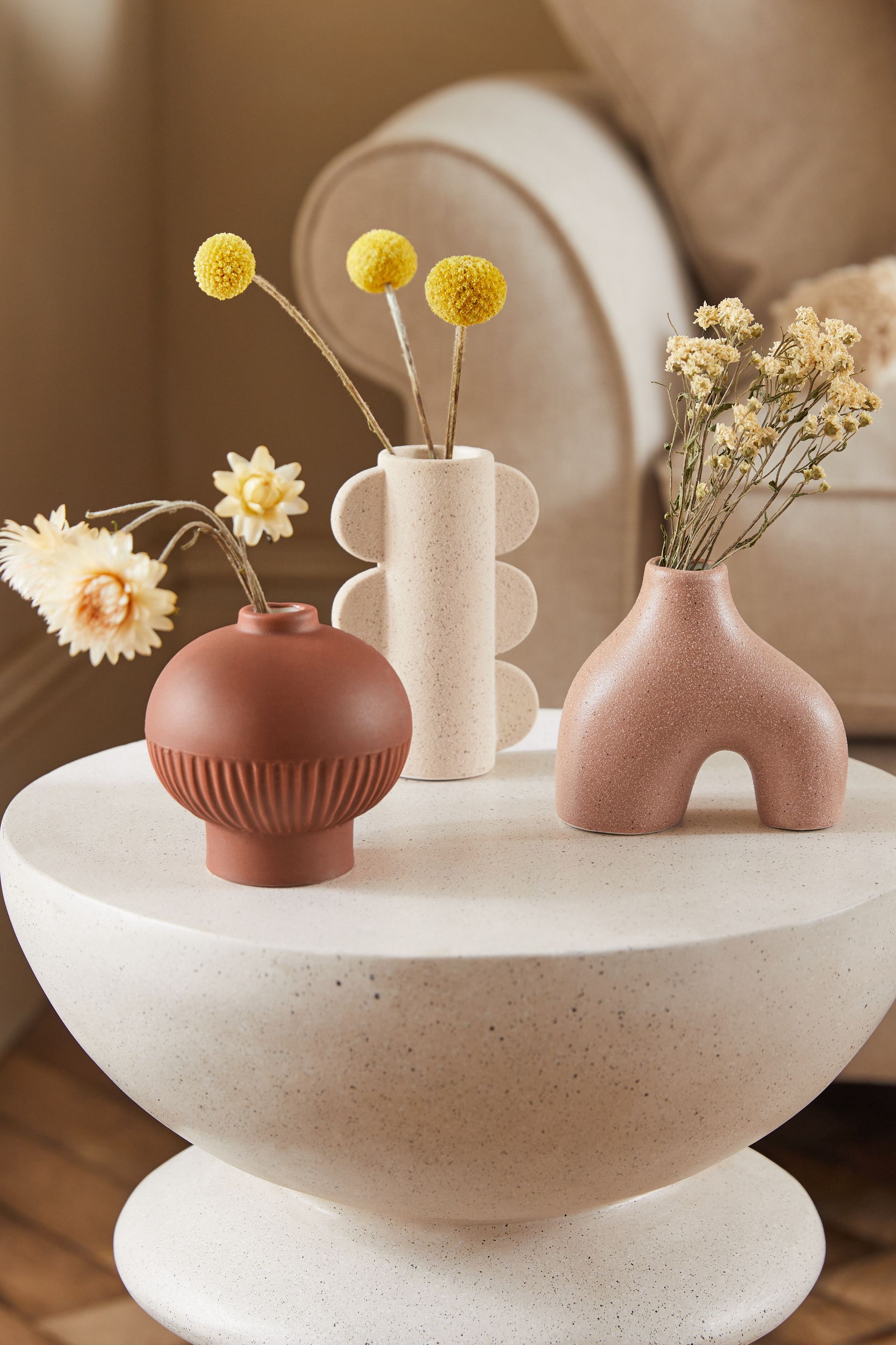 Buy Set of 3 Natural Shaped Ceramic Mini Textured Vases from the Next ...