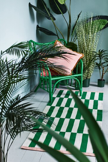 Buy Oliver Bonas Green Simeon Woven Striped Cotton Runner Rug from the ...