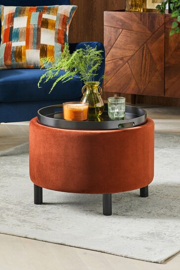 Buy Soft Velvet Rust Brown Ashton Storage Stool from the Next UK online ...