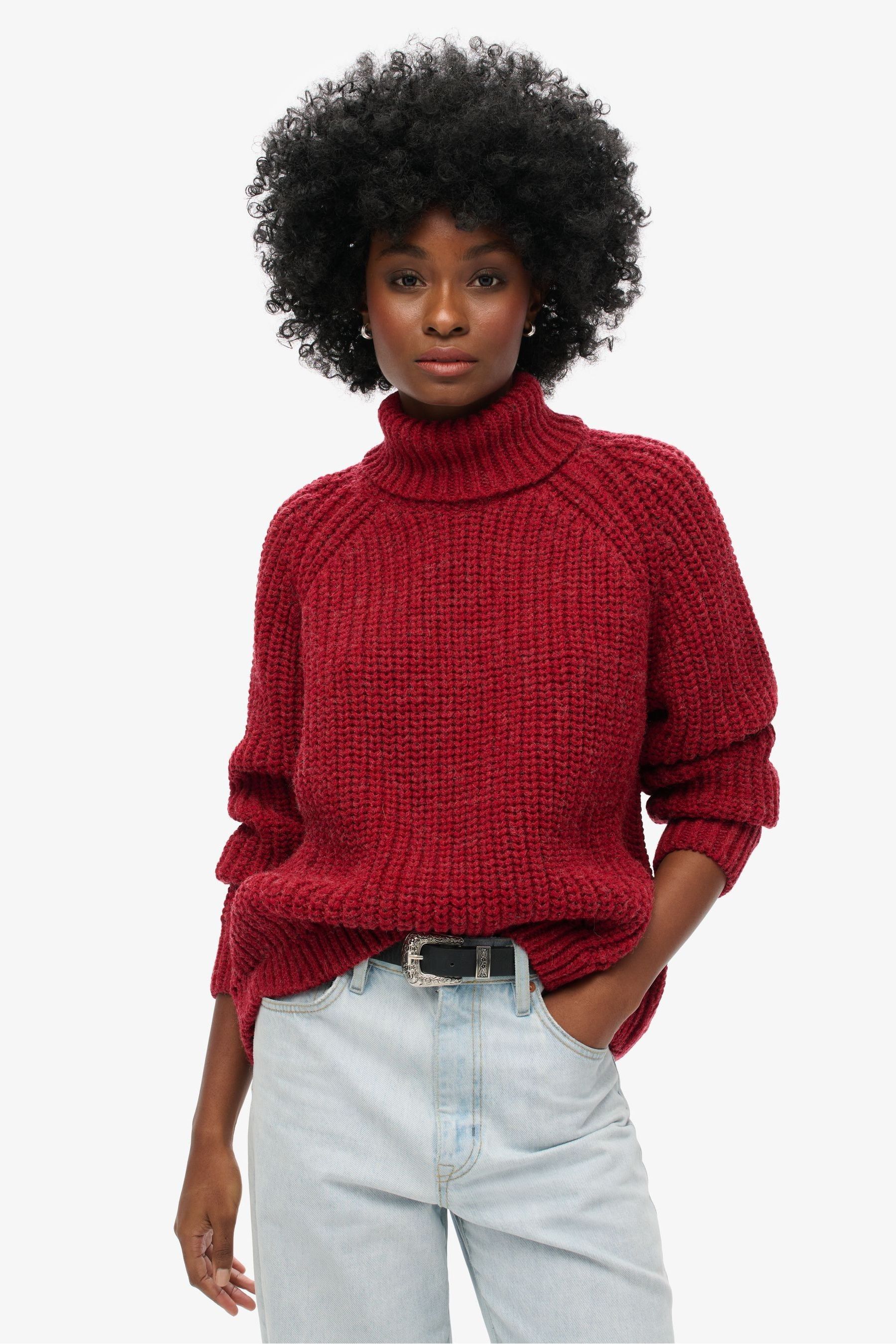 Buy Superdry Red Slouchy Stitch Roll Neck Knit Jumper from the Next UK ...