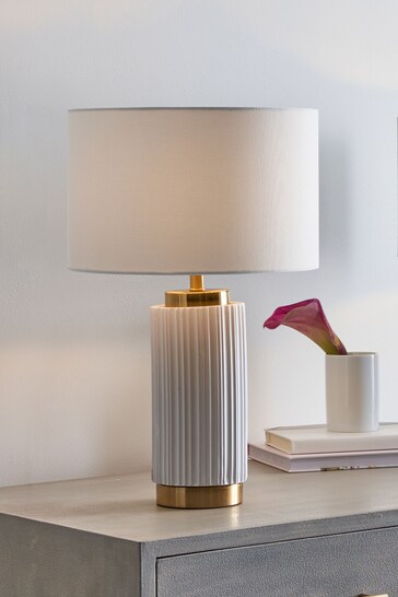 Buy Pacific White Ionic Textured Ceramic And Gold Metal Table Lamp from ...