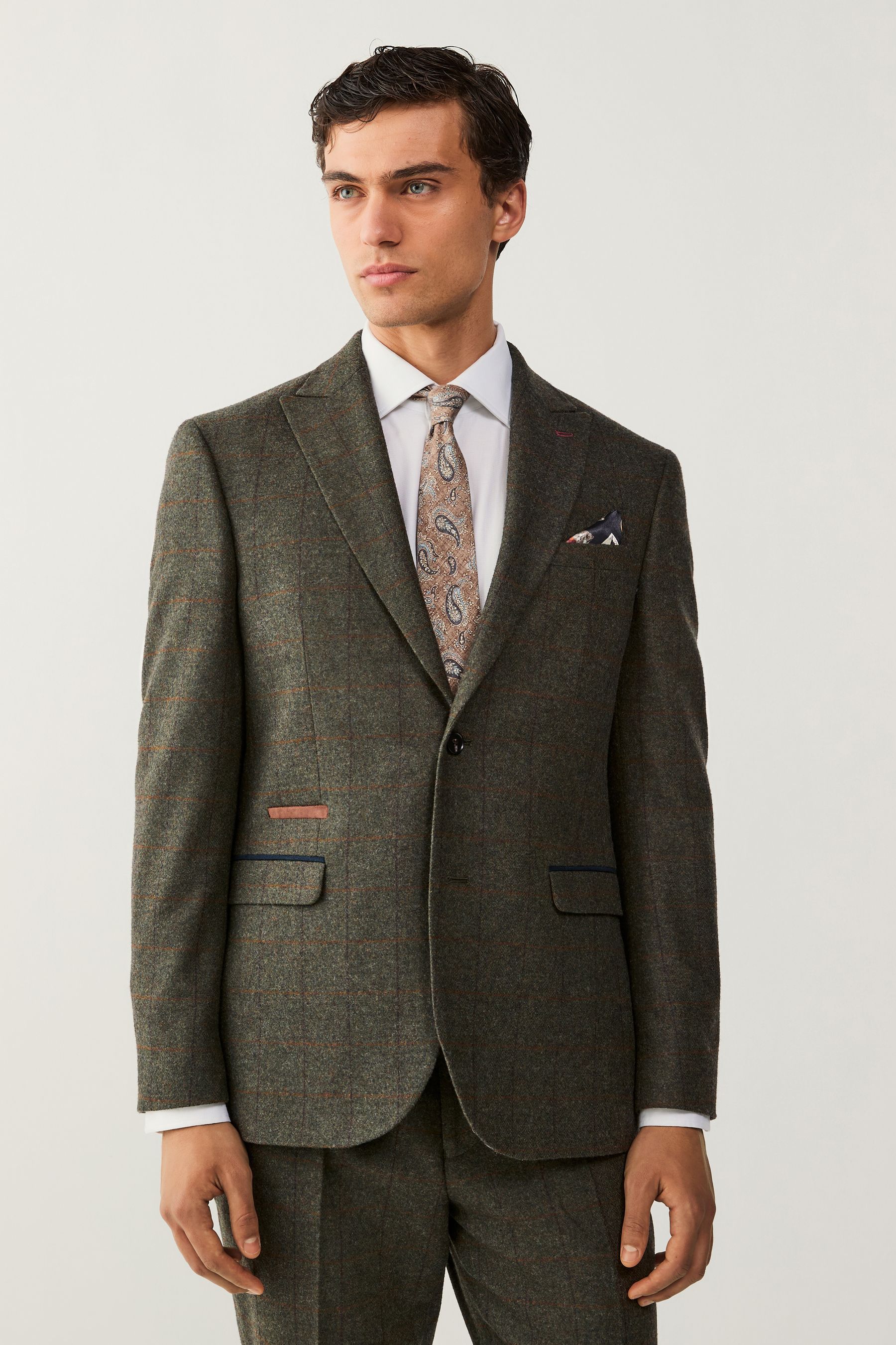 Buy Green Regular Fit Trimmed Check Suit Jacket from the Next UK online ...