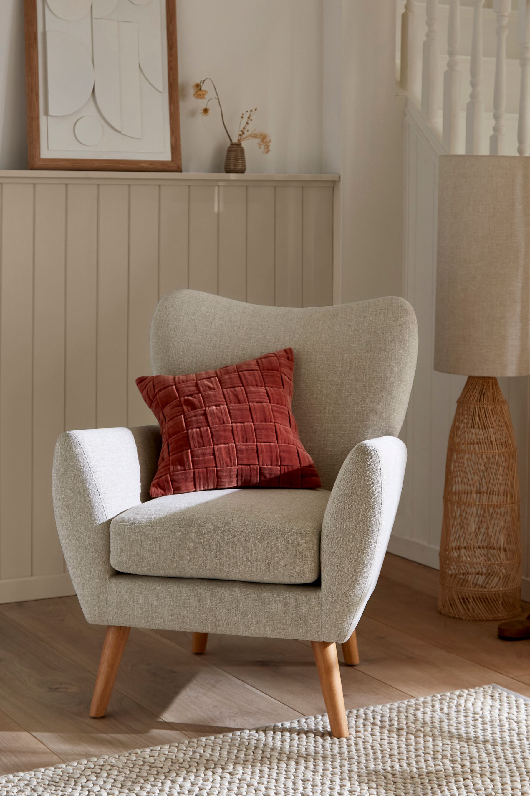 Buy Tweedy Plain Light Natural Wilson II Highback Armchair from the ...