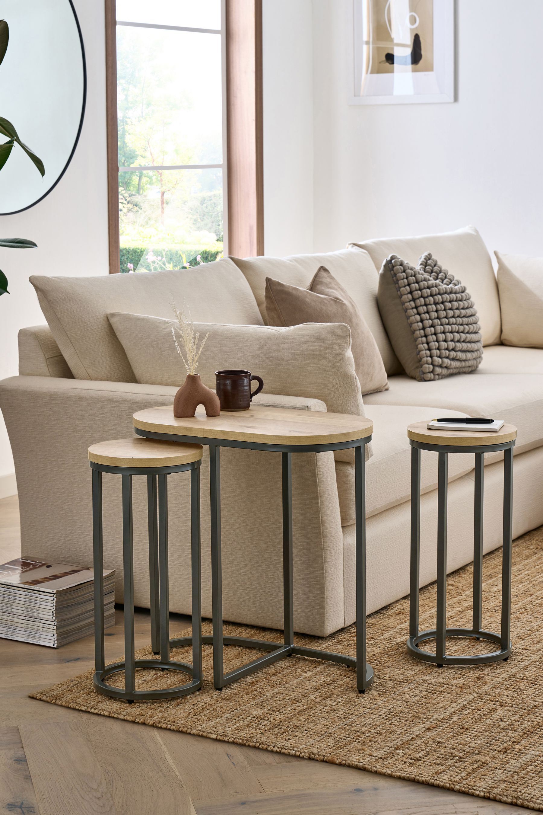Buy Light Bronx Oak Effect Round Set of 3 Nest of Tables from the Next ...