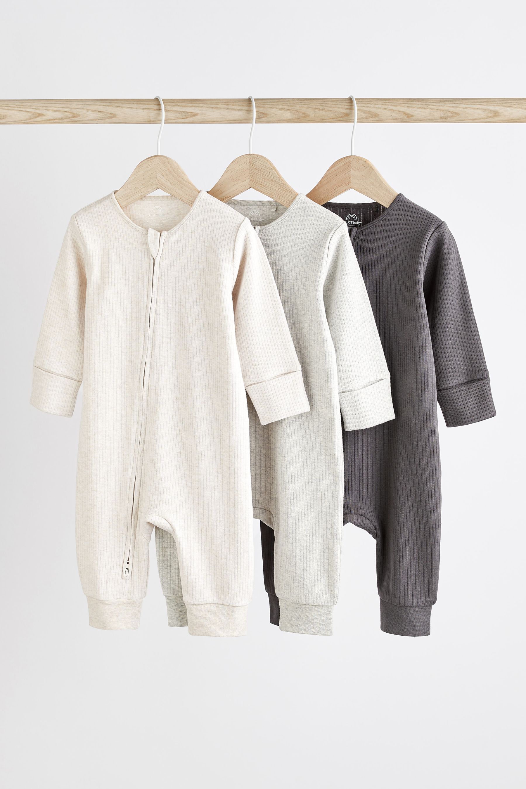 Buy Neutral Baby 100% Cotton Footless 2 Way Zip Sleepsuits 3 Pack ...