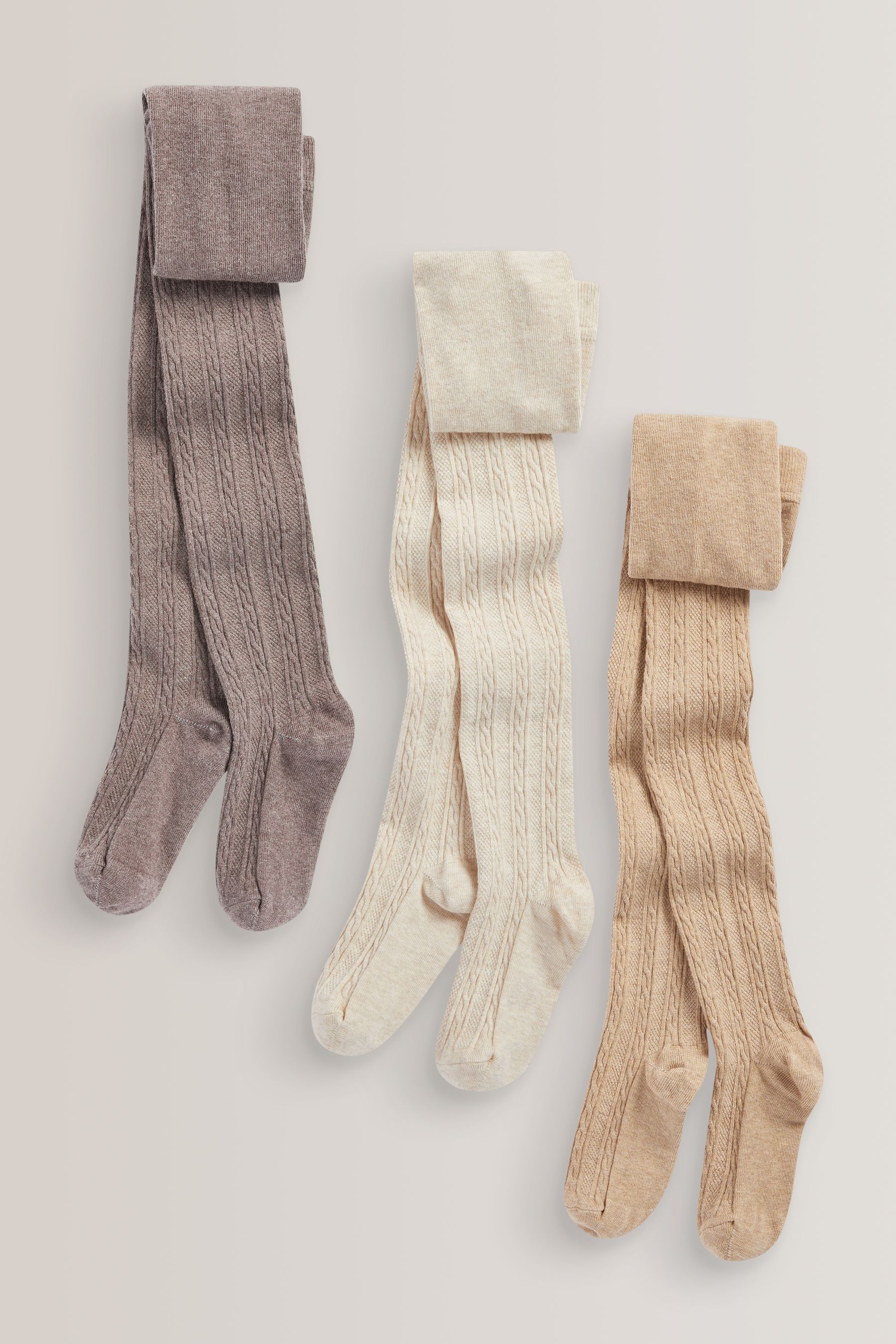 Buy Oatmeal Cream/Brown Cotton Rich Cable Tights 3 Pack from the Next ...