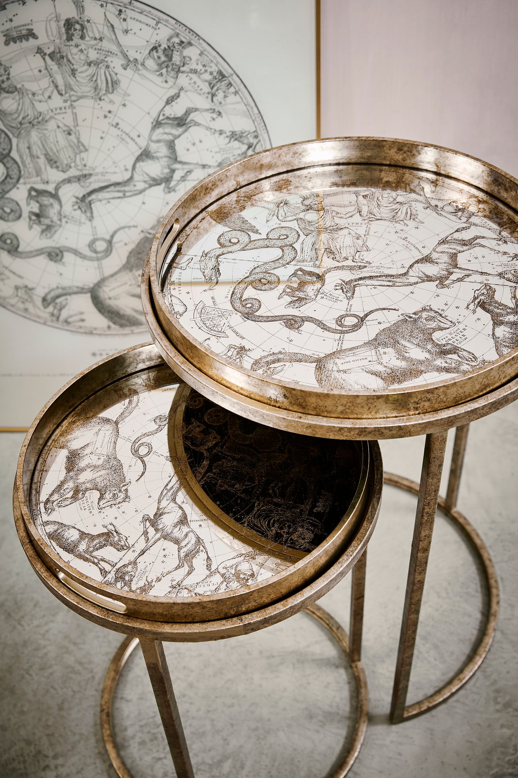 Buy Libra Interiors Gold Set of 2 Constellation Map Tray Tables from ...