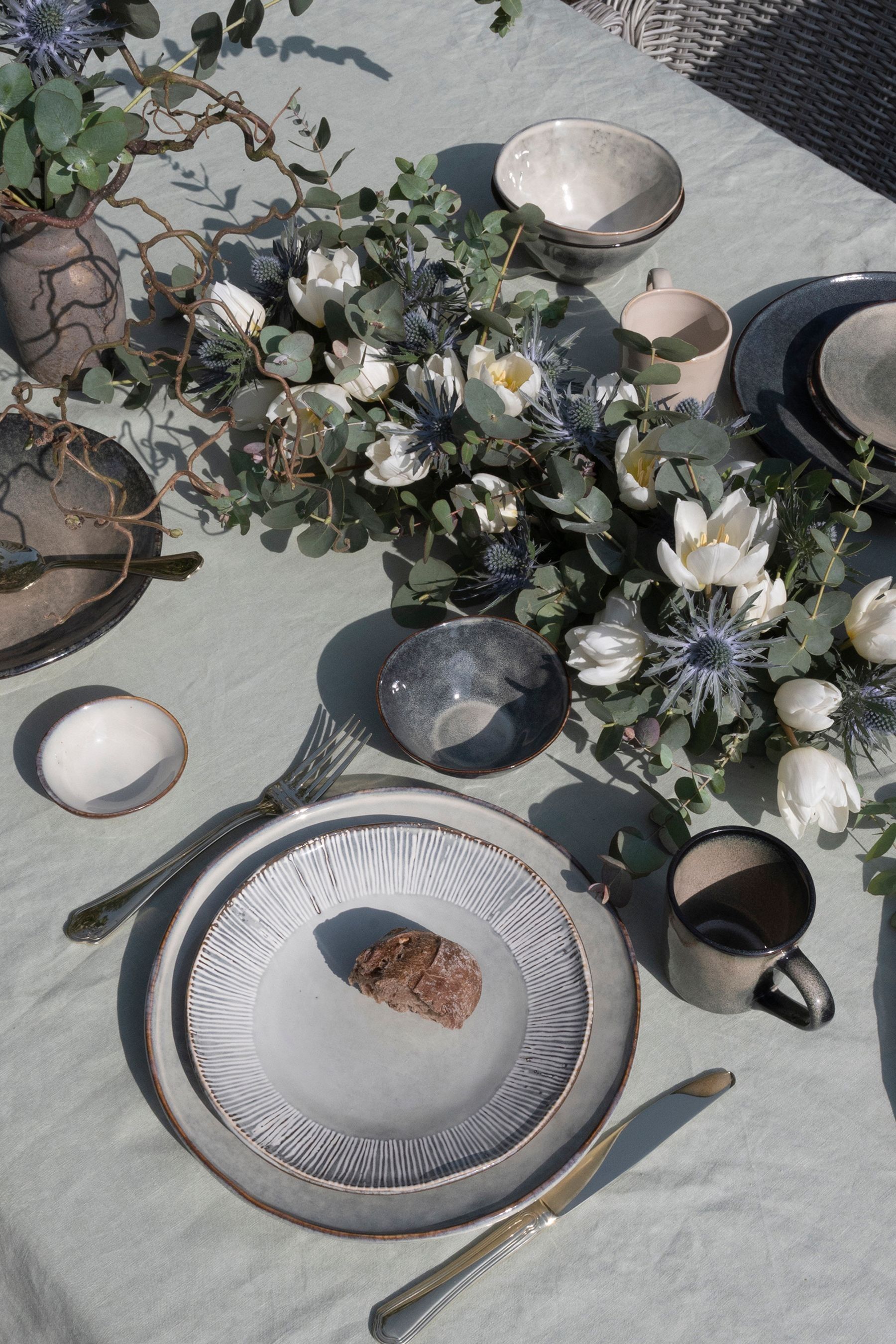 Buy Dutch Rose 12 Piece Grey Organic Dinner Set of 4 Dinner Plates from ...