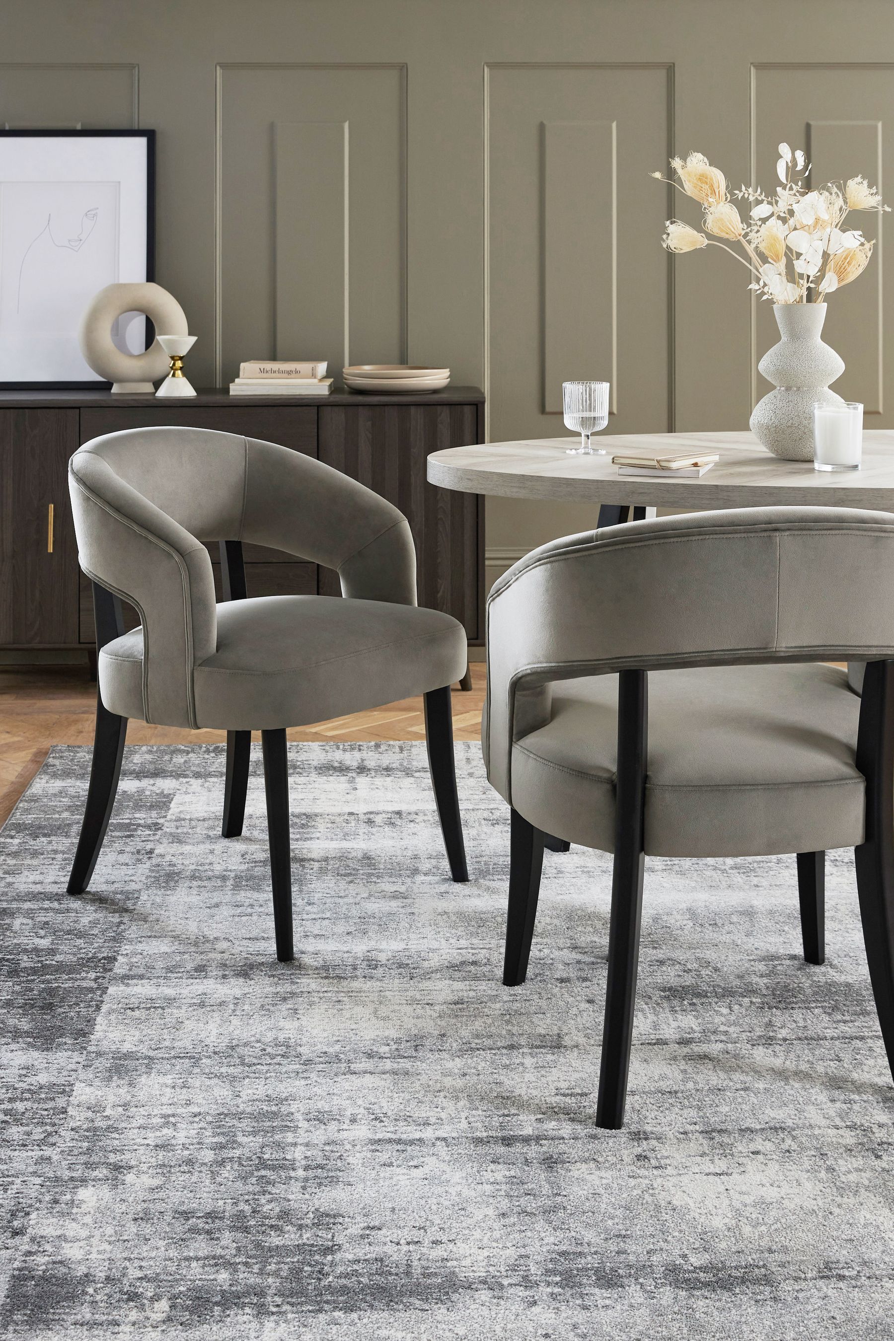 Buy Set of 2 Soft Velvet Mid Grey Remi Black Leg Dining Chairs from the ...