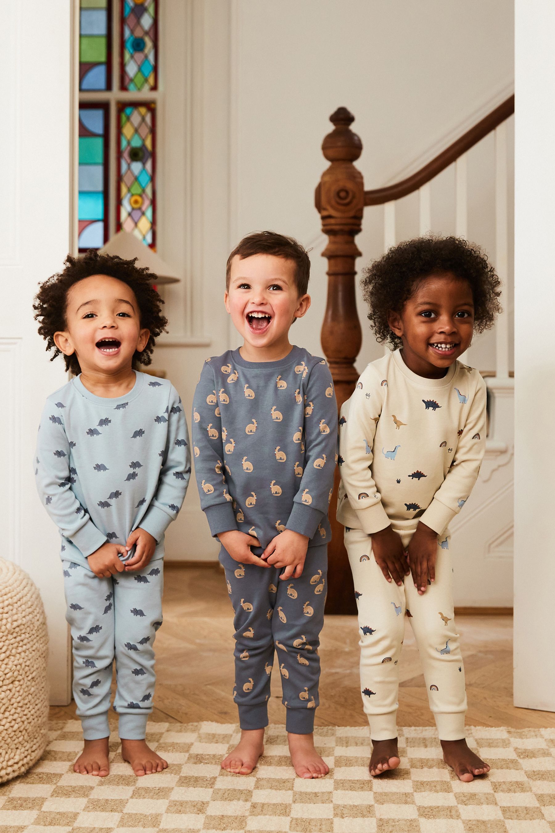 Buy Blue Dinosaur Print Long Sleeve 3 Pack Pyjamas Set (9mths-8yrs ...