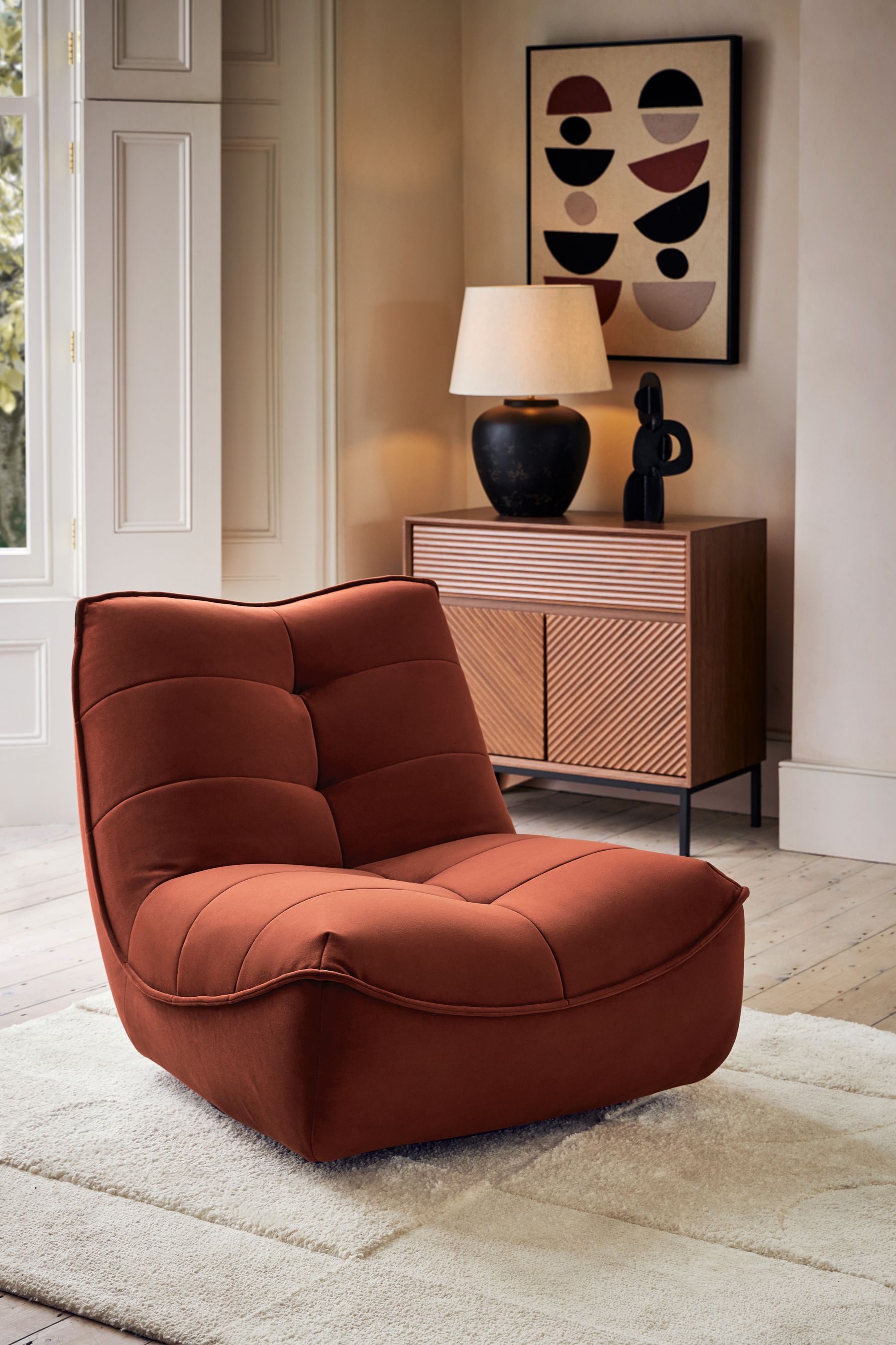 Buy Soft Velvet Rust Brown Lucca Swivel Pillow Accent Chair from the ...