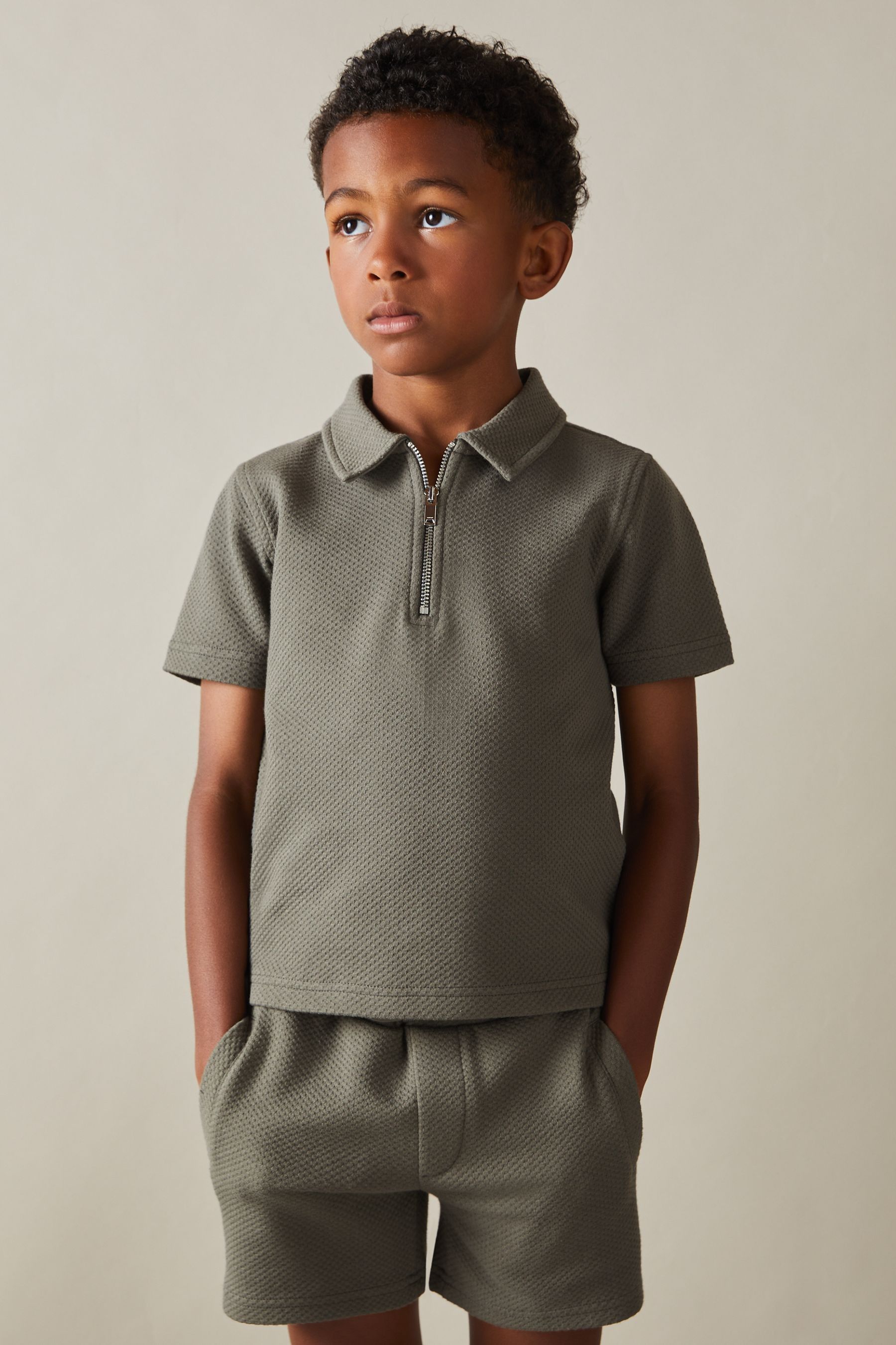 Buy Reiss Green Smoke Robin 9-13 yrs Textured Drawstring Shorts from ...