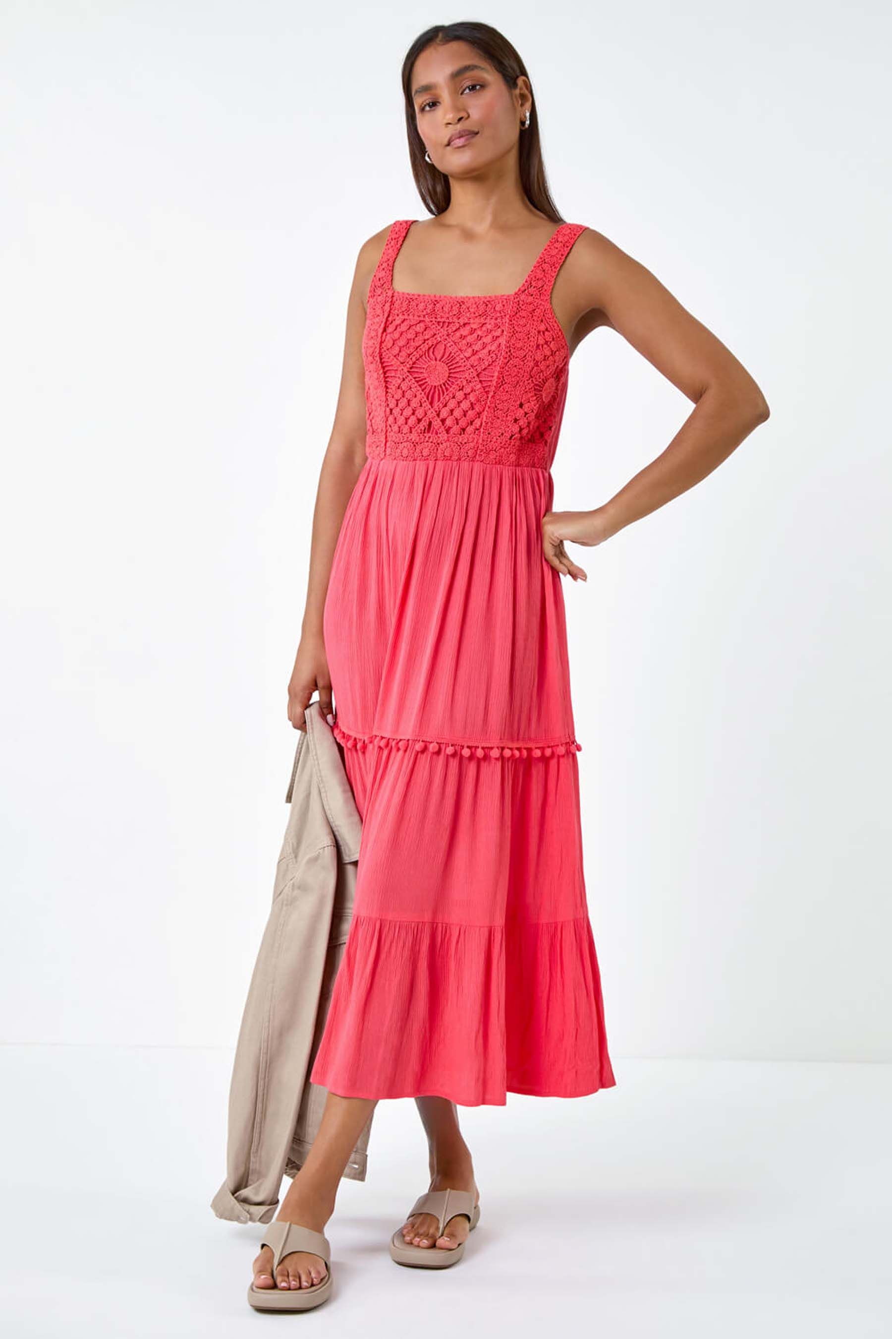 Buy Roman Red Crochet Detail Cotton Blend Maxi Dress from the Next UK ...