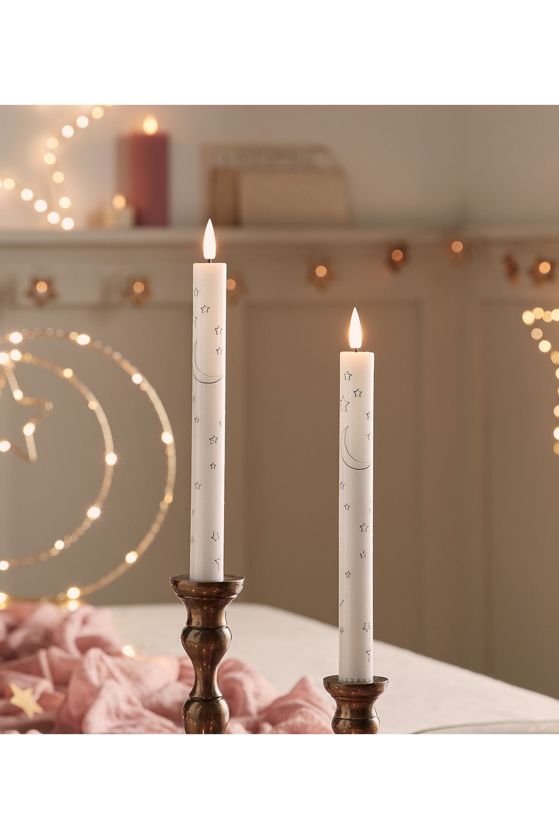 Buy Lights4fun White TruGlow LED Taper Candles with Moon Star Design ...