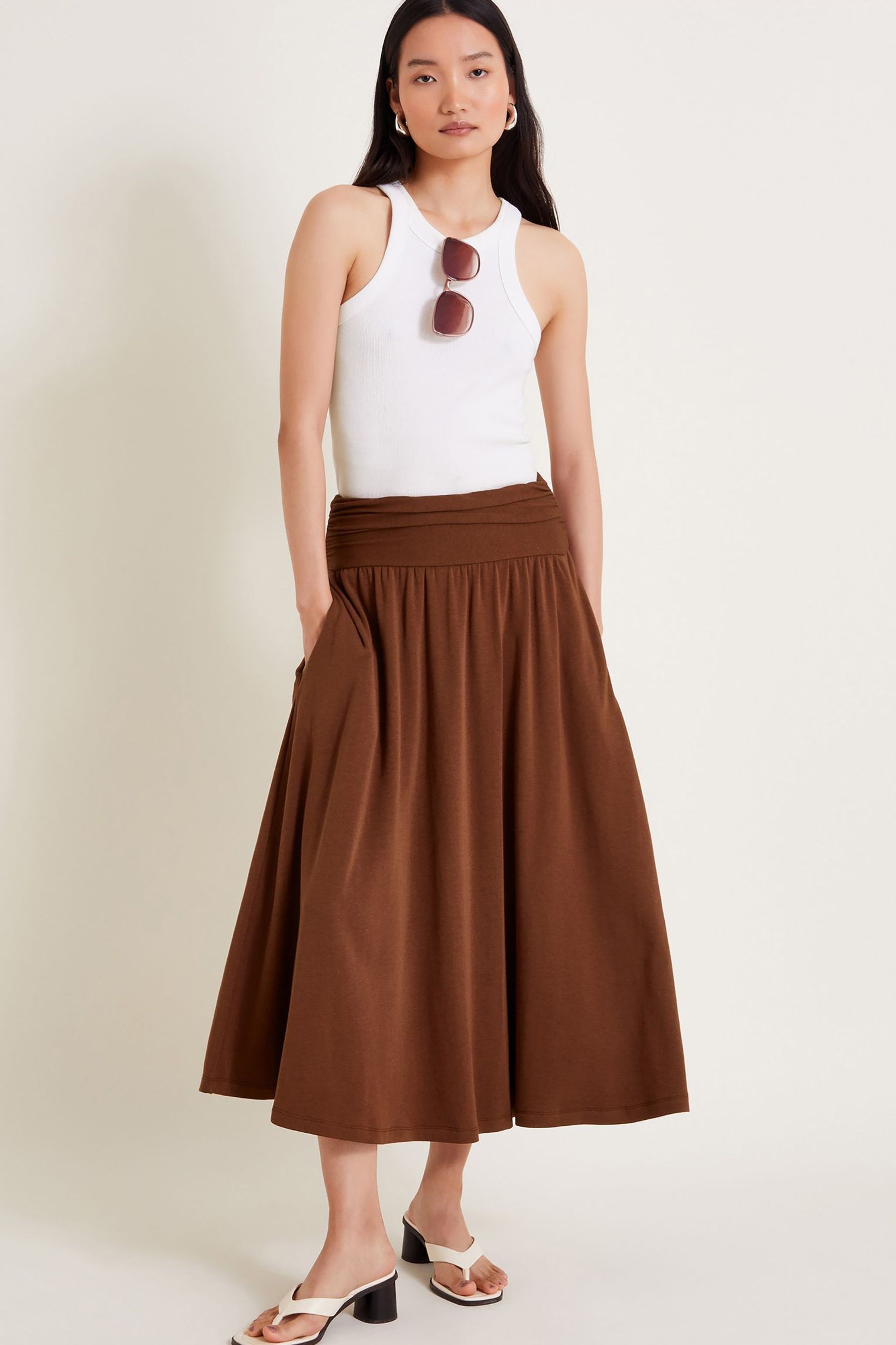 Buy Monsoon Brown Jourdana Jersey Midi Skirt from the Next UK online shop