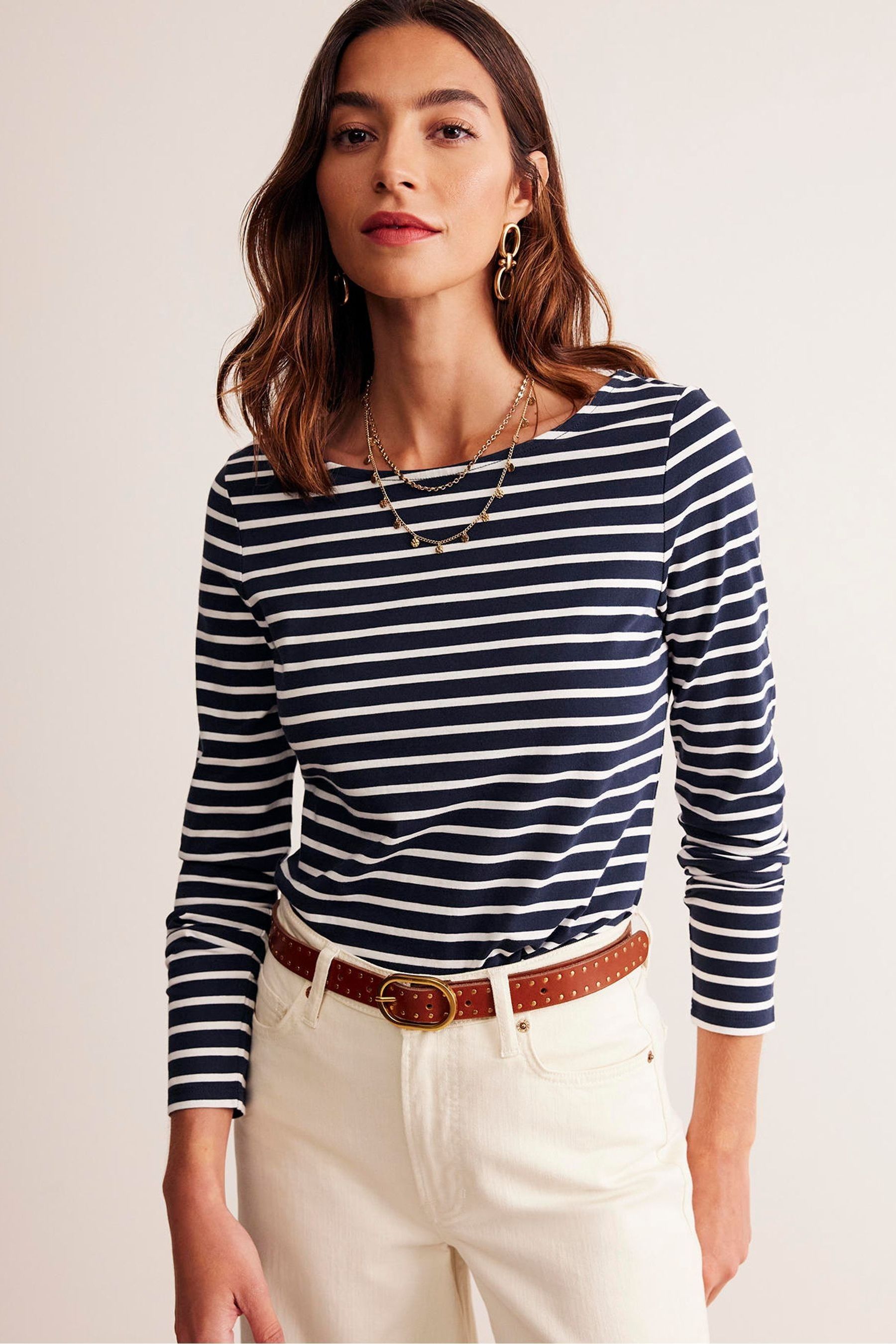 Buy Boden Sky Blue Ella Long Sleeve Breton 100% Cotton Top from the ...