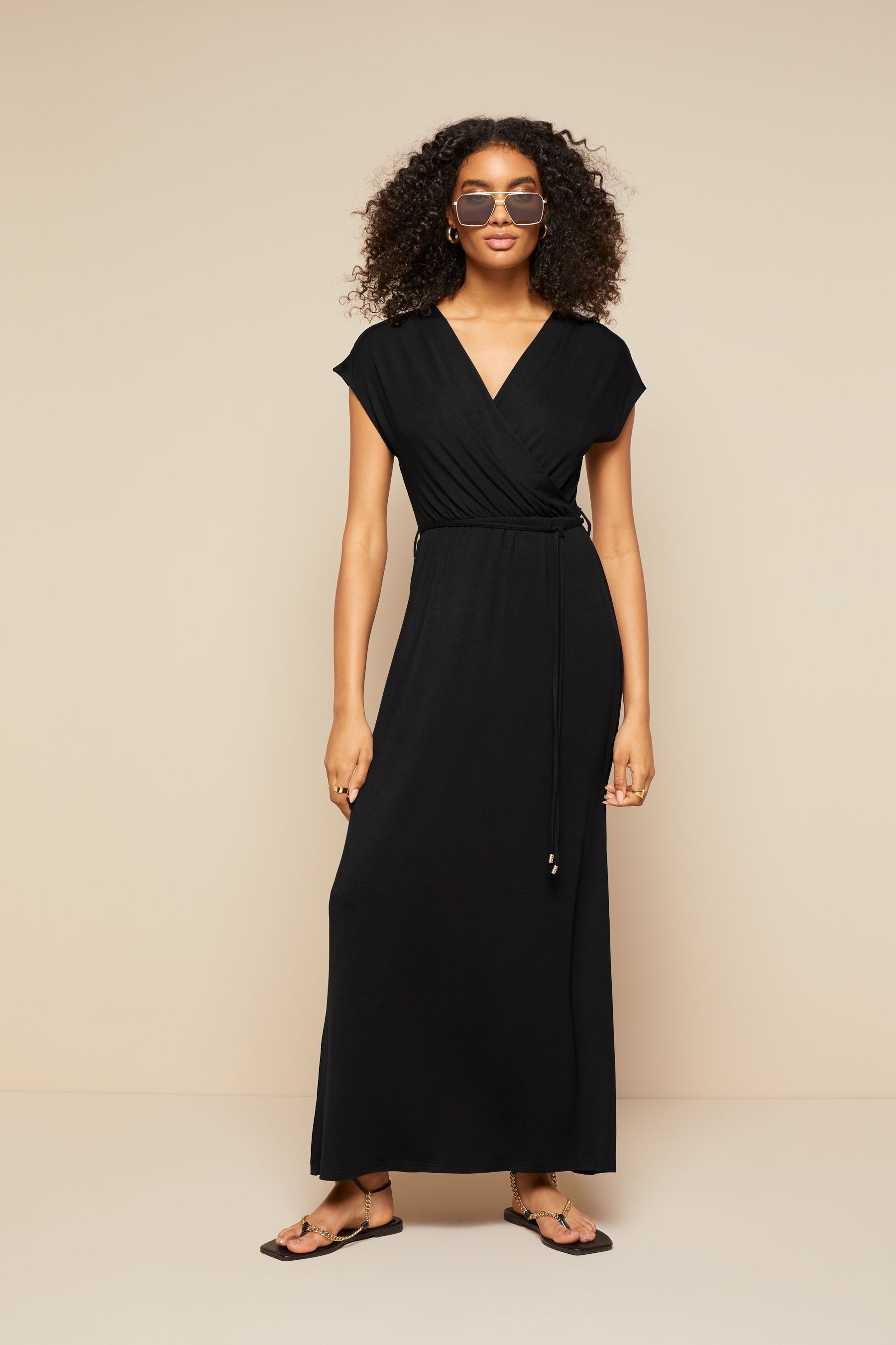 Buy Friends Like These Black Short Sleeve Wrap V Neck Tie Waist Summer ...