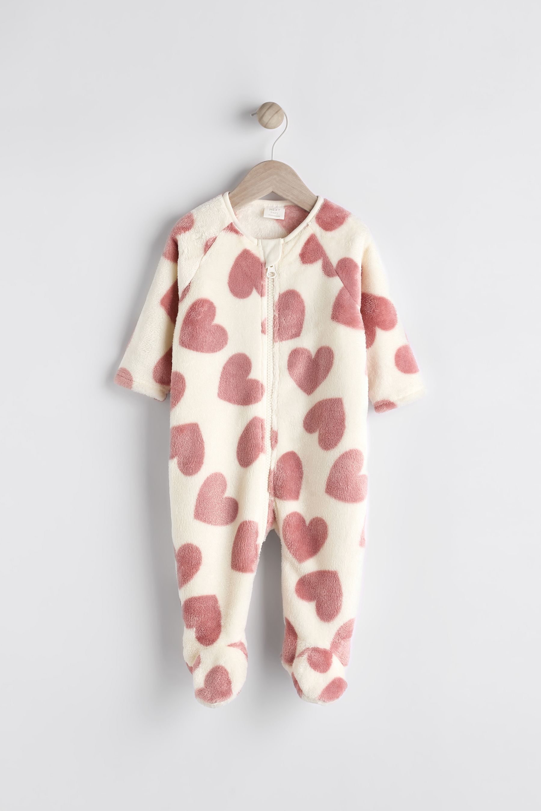 Buy Pink heart Baby Zip Fleece Sleepsuit from the Next UK online shop