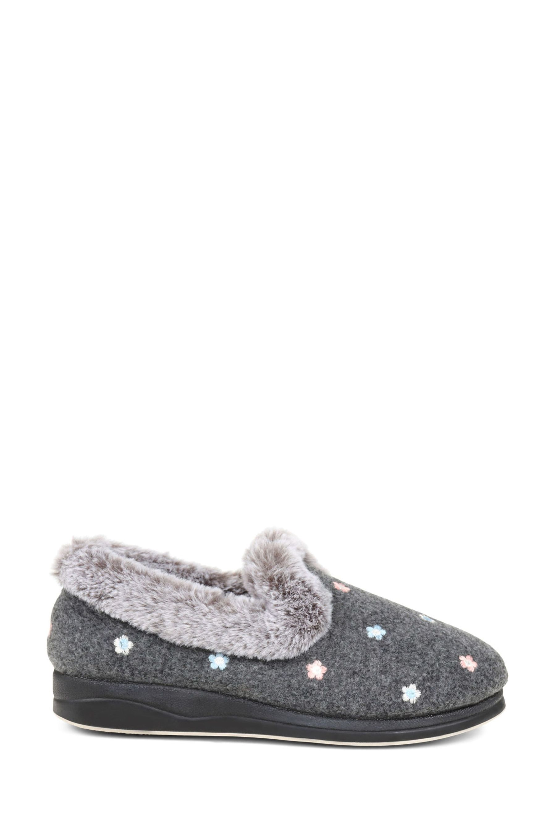 Buy Pavers Grey Floral Faux Fur Slippers from the Next UK online shop