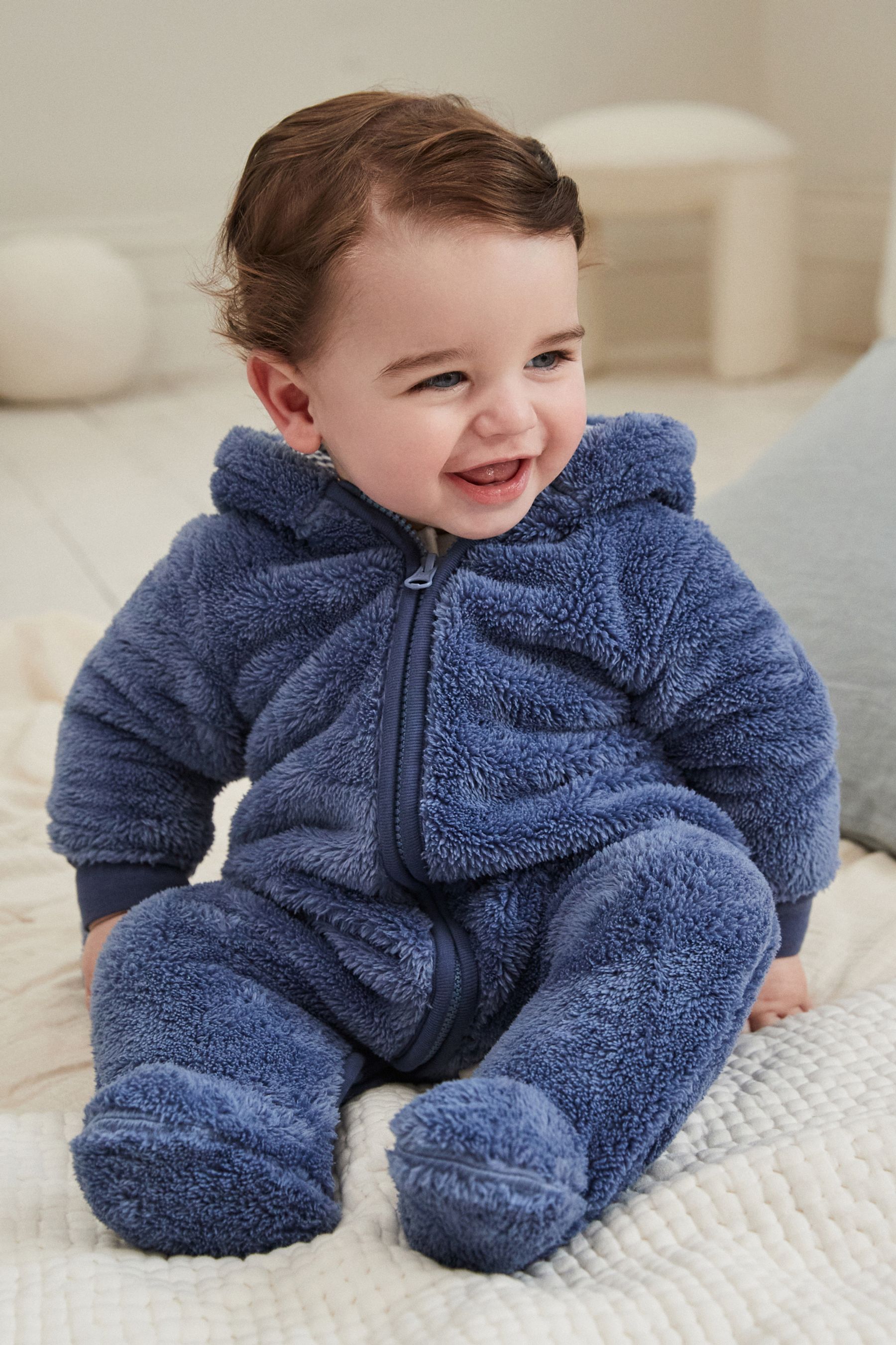 Buy Navy Baby Cosy Zip Lined Hooded Fleece All-In-One (0mths-2yrs) from ...