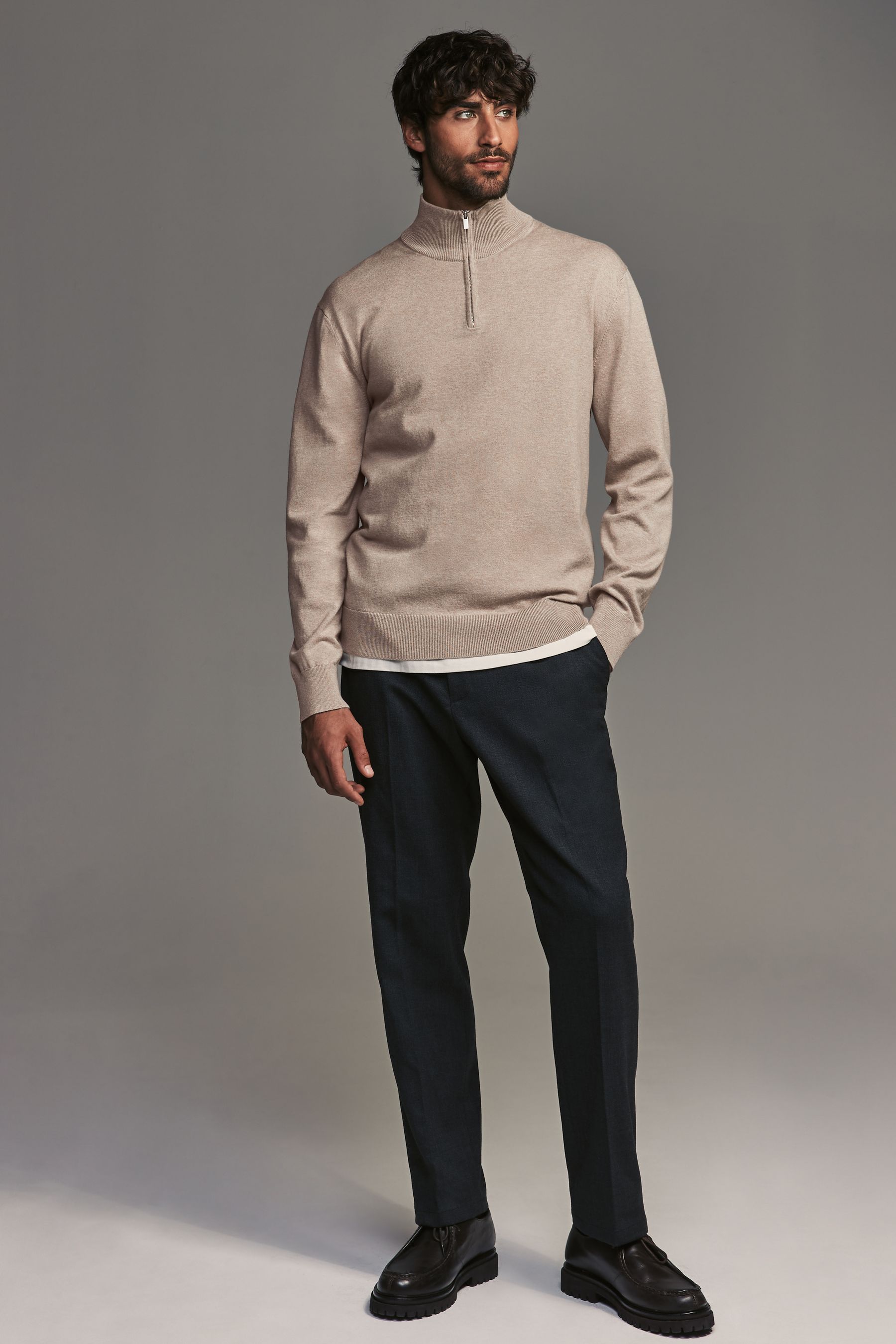 Buy Neutral Plain Regular Fit Zip Neck Jumper from the Next UK online shop