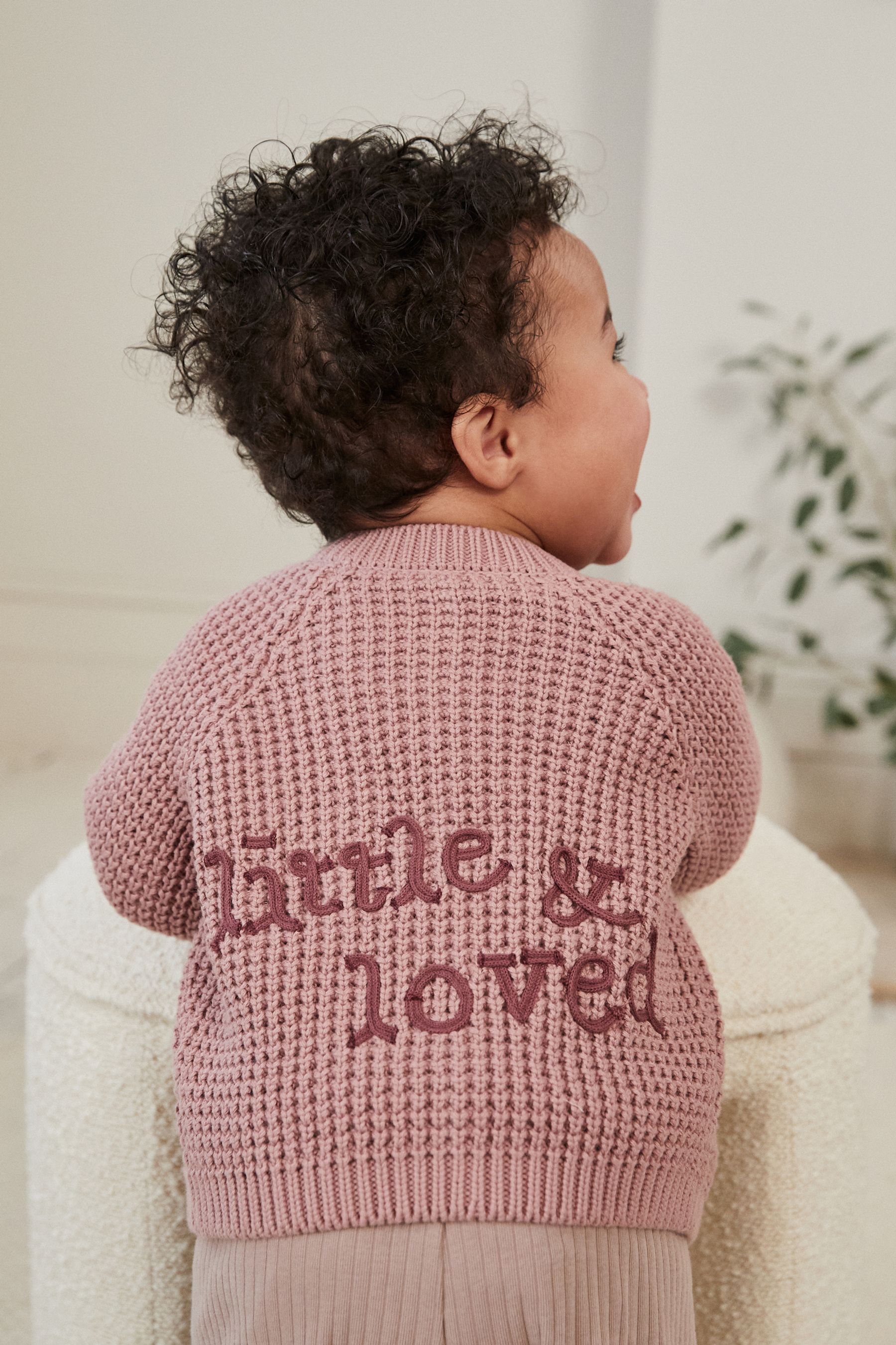 Buy Pink Back Slogan Embroidered Baby Knitted Cardigan (0mths-2yrs ...