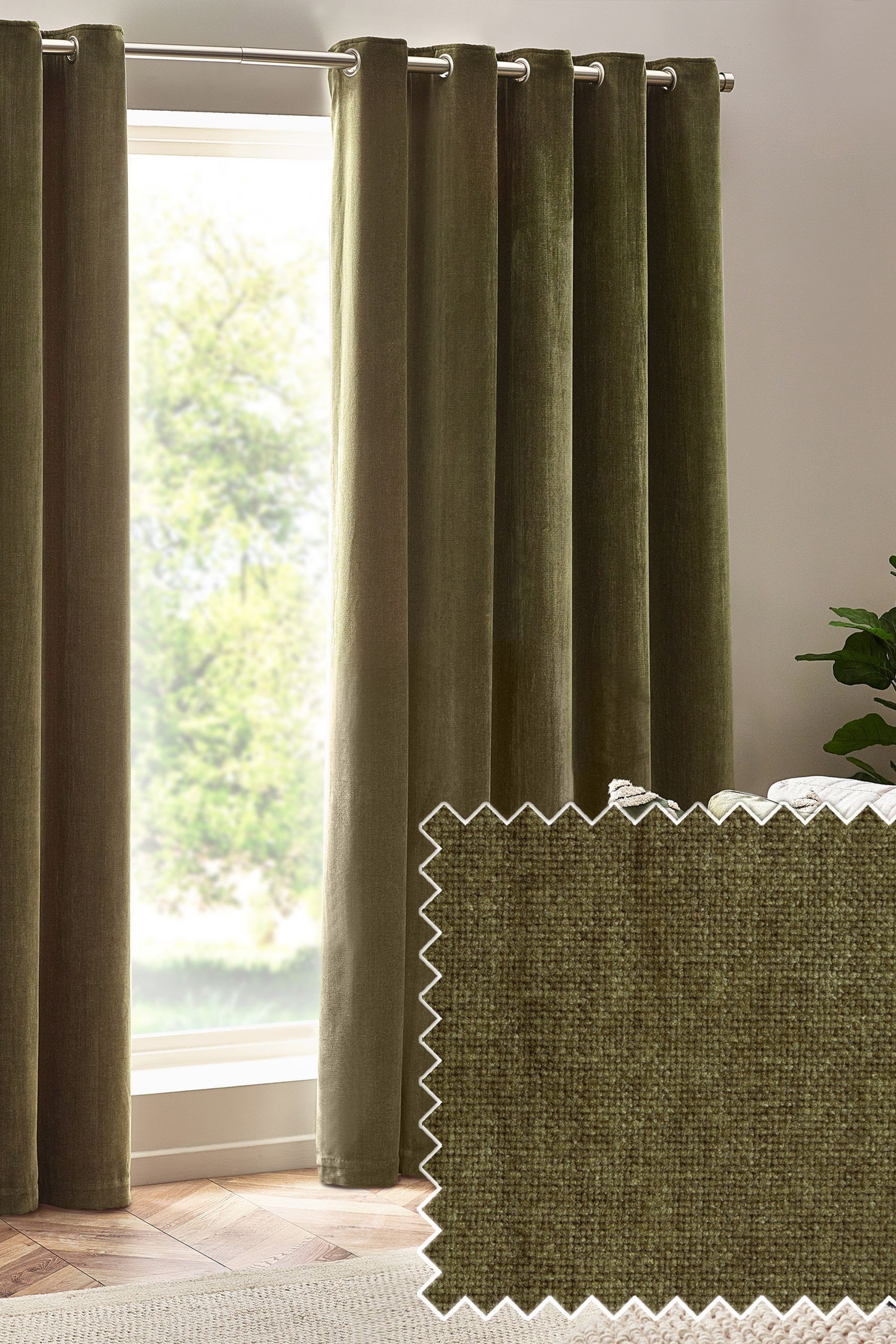 Buy Yard Olive Green Heavy Chenille Velvet Room Darkening Eyelet ...