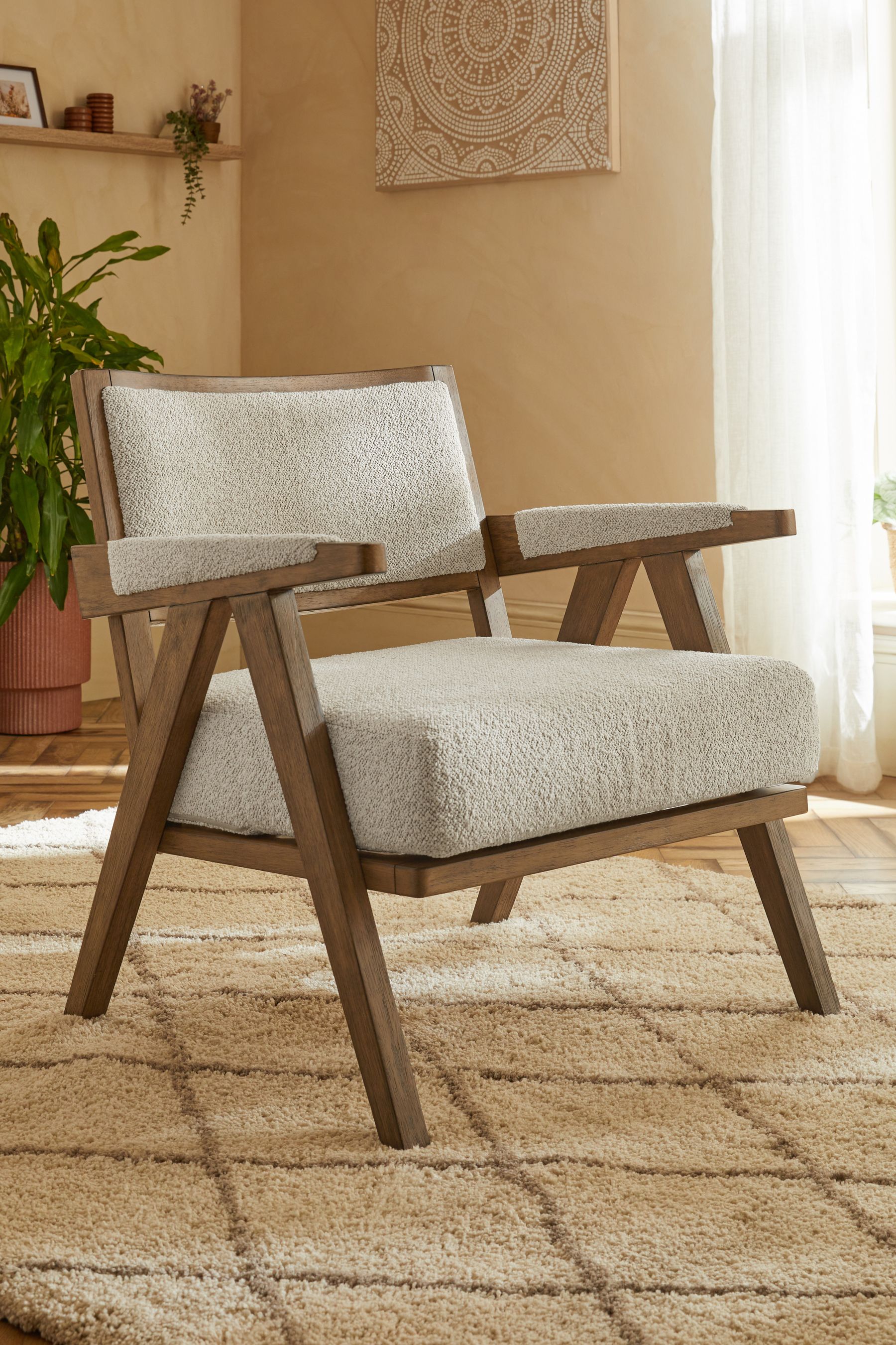 Buy Bronx Frame, Casual Boucle Light Natural Abe Wooden Accent Chair ...