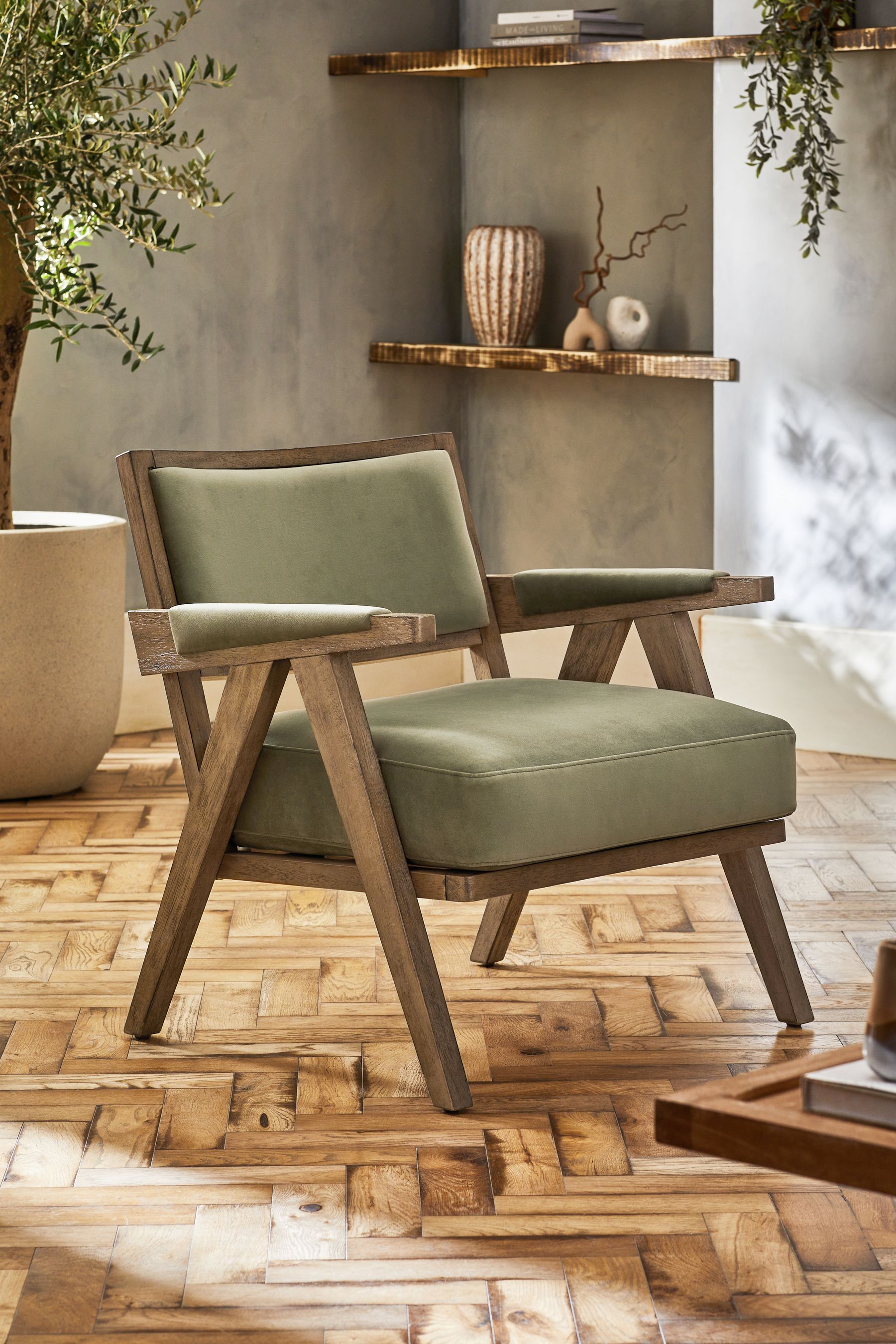 Buy Bronx Frame, Soft Velvet Sage Green Abe Wooden Accent Chair from ...