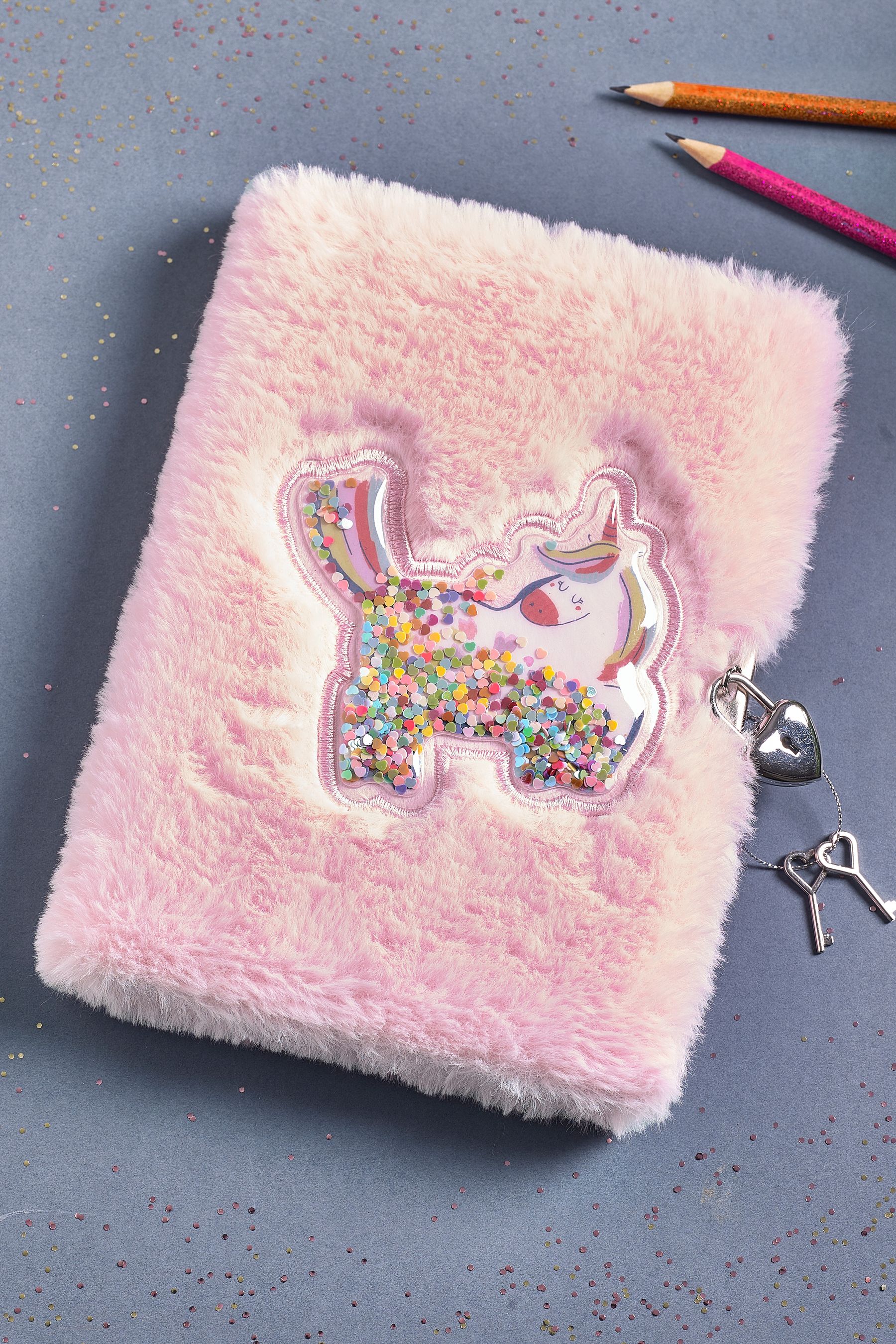 Buy Pink Uniorn Fluffy A5 Lockable Notebook from the Next UK online shop