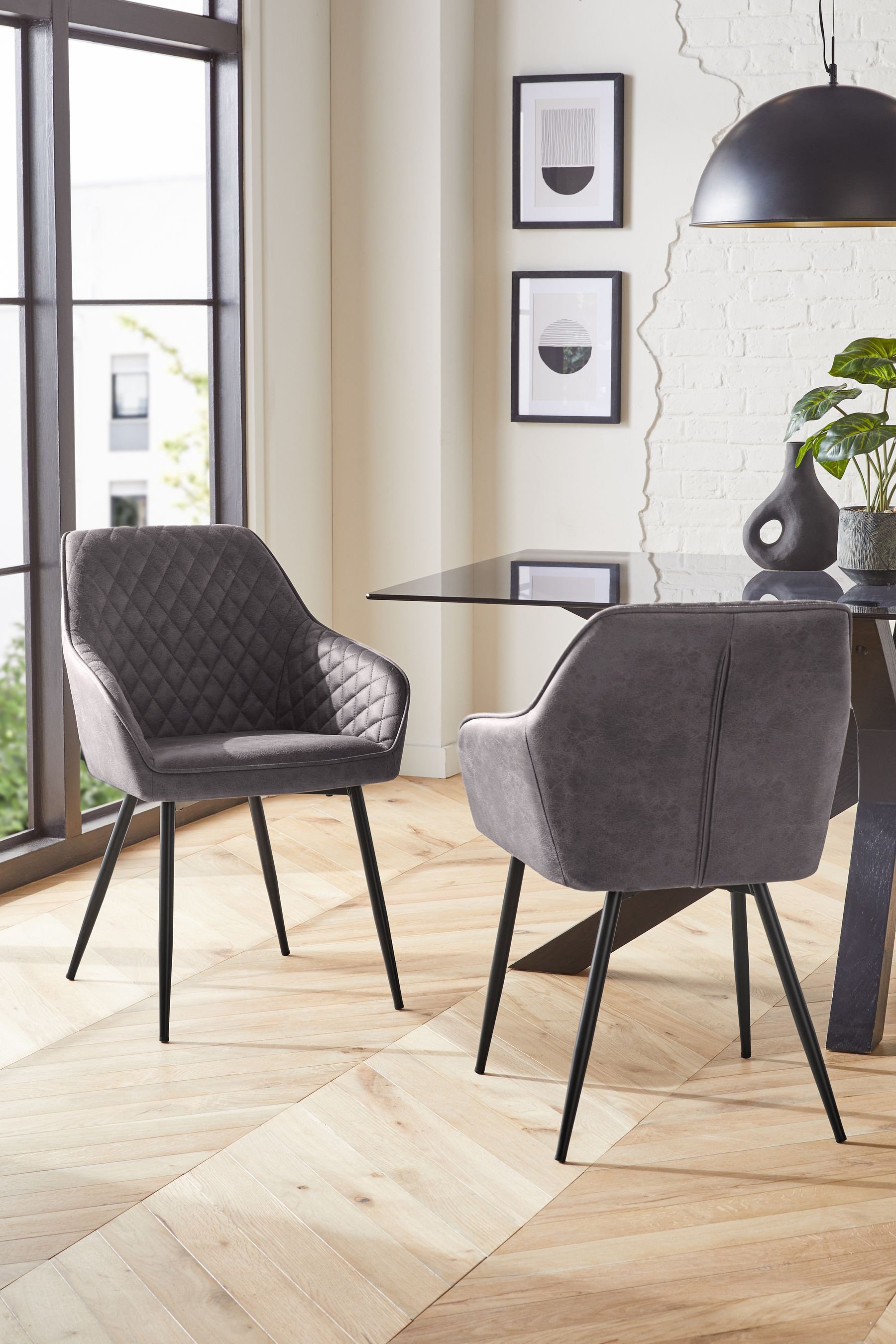 Buy Set of 2 Monza Faux Leather Dark Grey Hamilton Black Leg Quilted ...