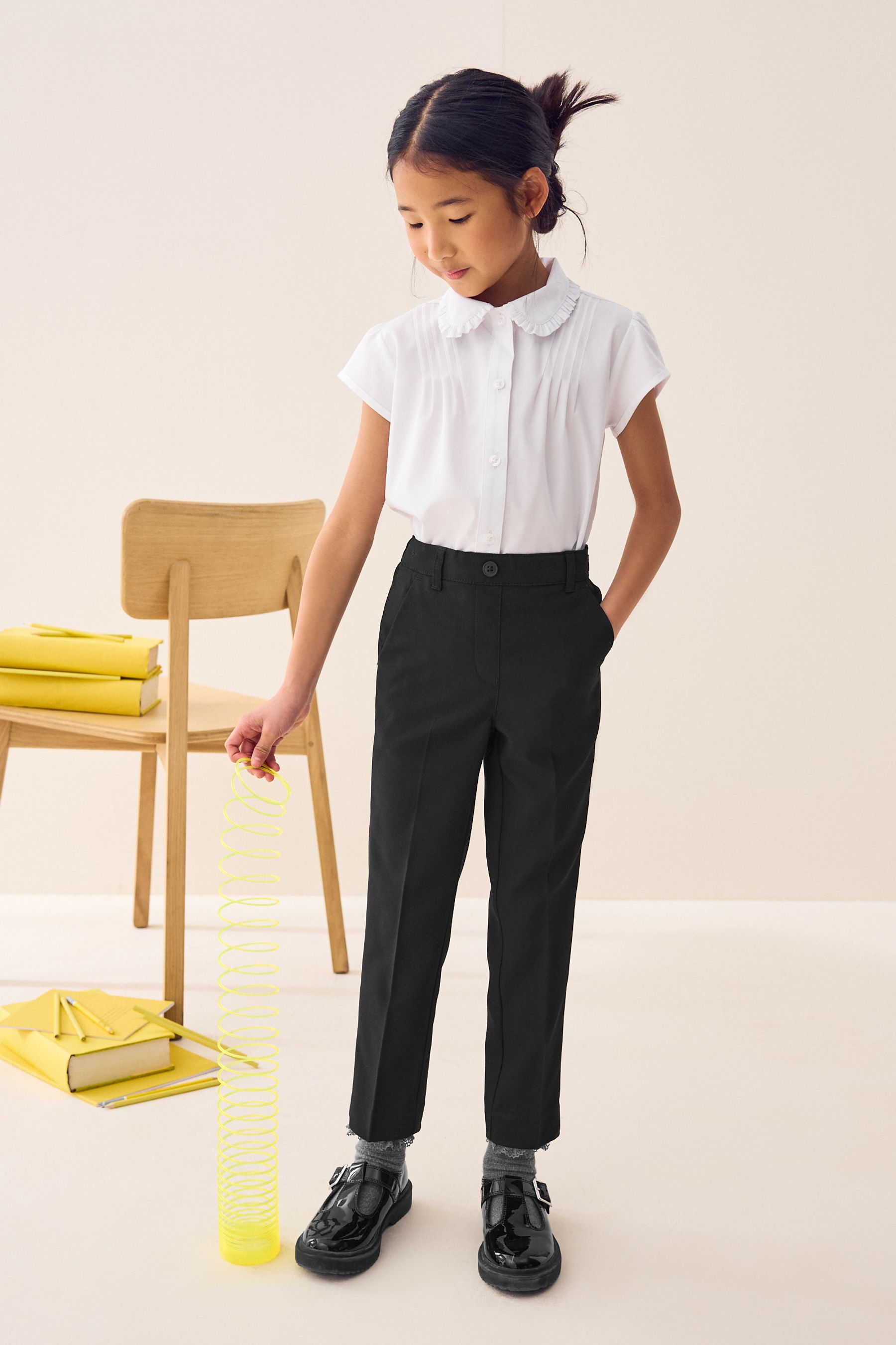 Buy Black Pull-On Waist Plain Front School Trousers (3-17yrs) from the ...