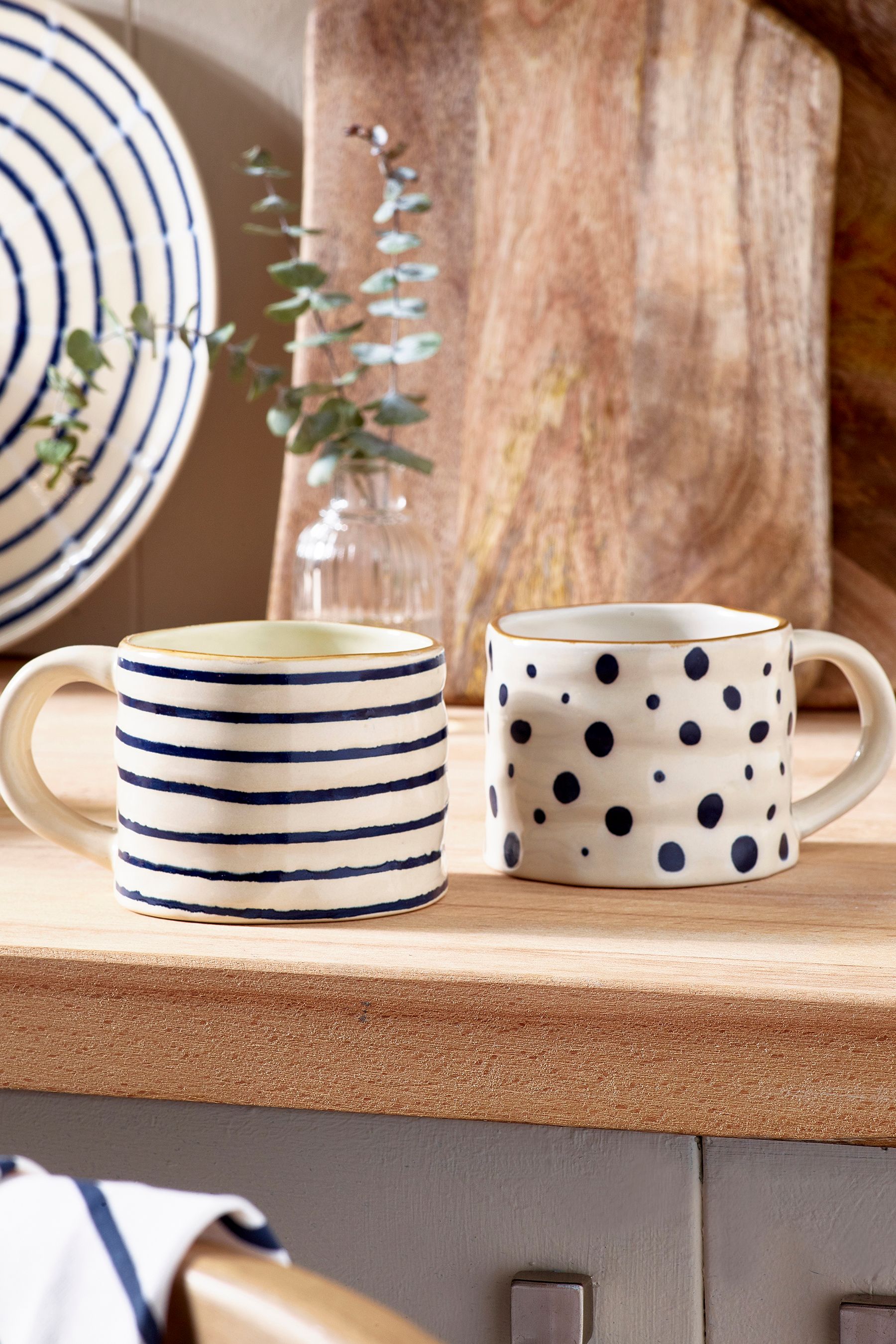 Buy Set of 2 Navy Blue Spot and Stripe Mugs from the Next UK online shop