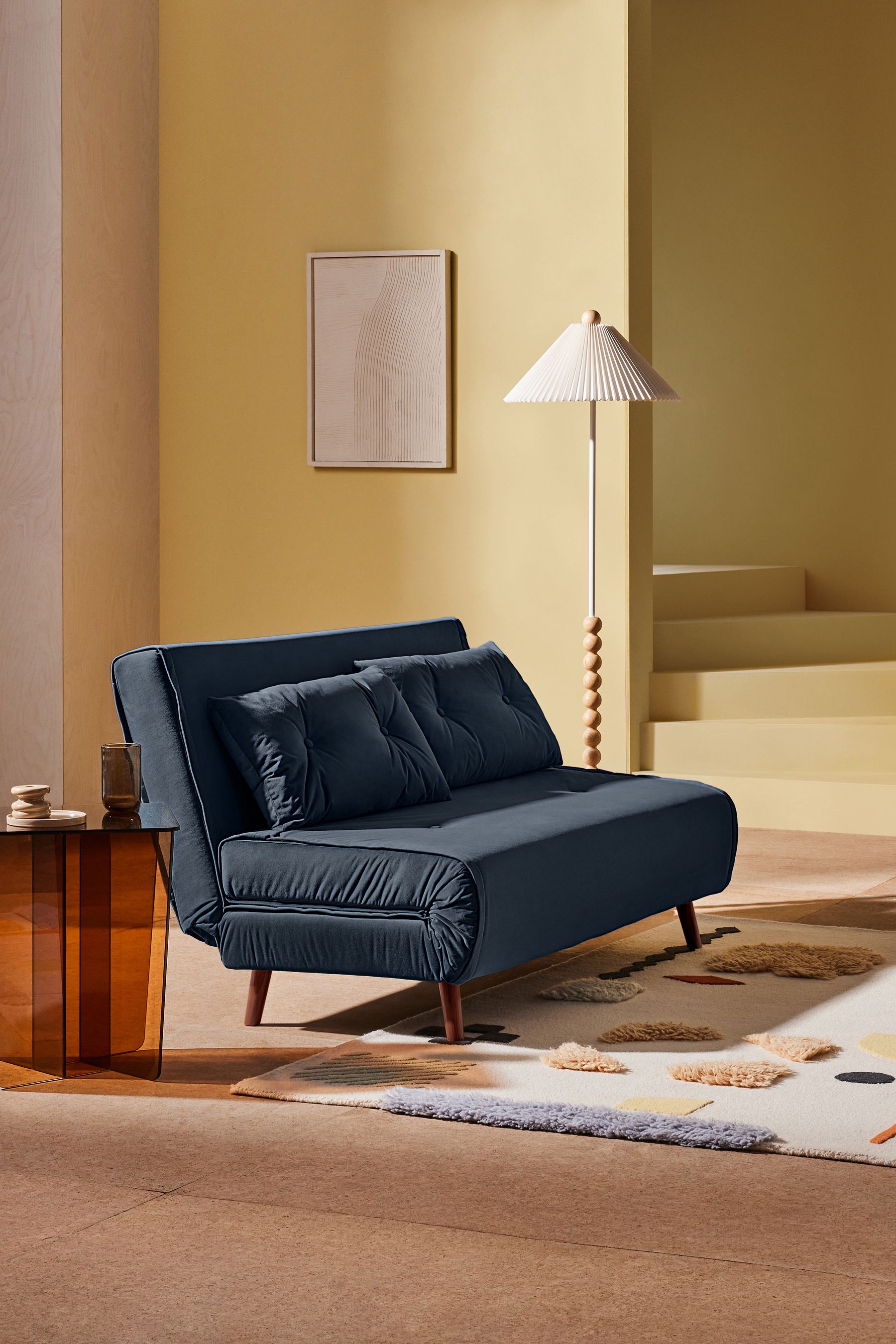 Buy MADE.COM Smooth Velvet Sapphire Blue Haru Large 2 Seater Sofa Bed ...