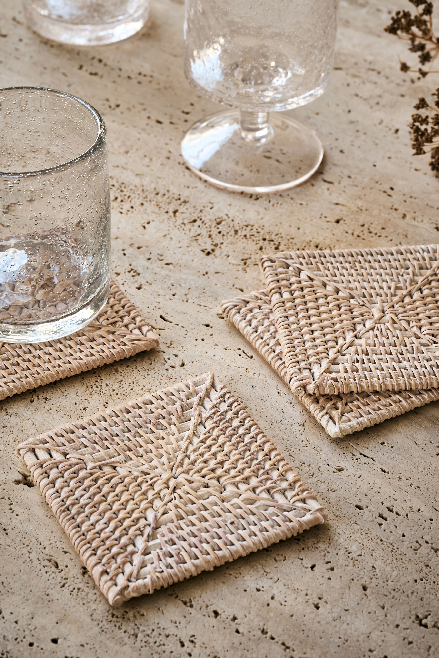 Buy French Connection White Rattan Hand Woven Set of 4 Coasters from ...