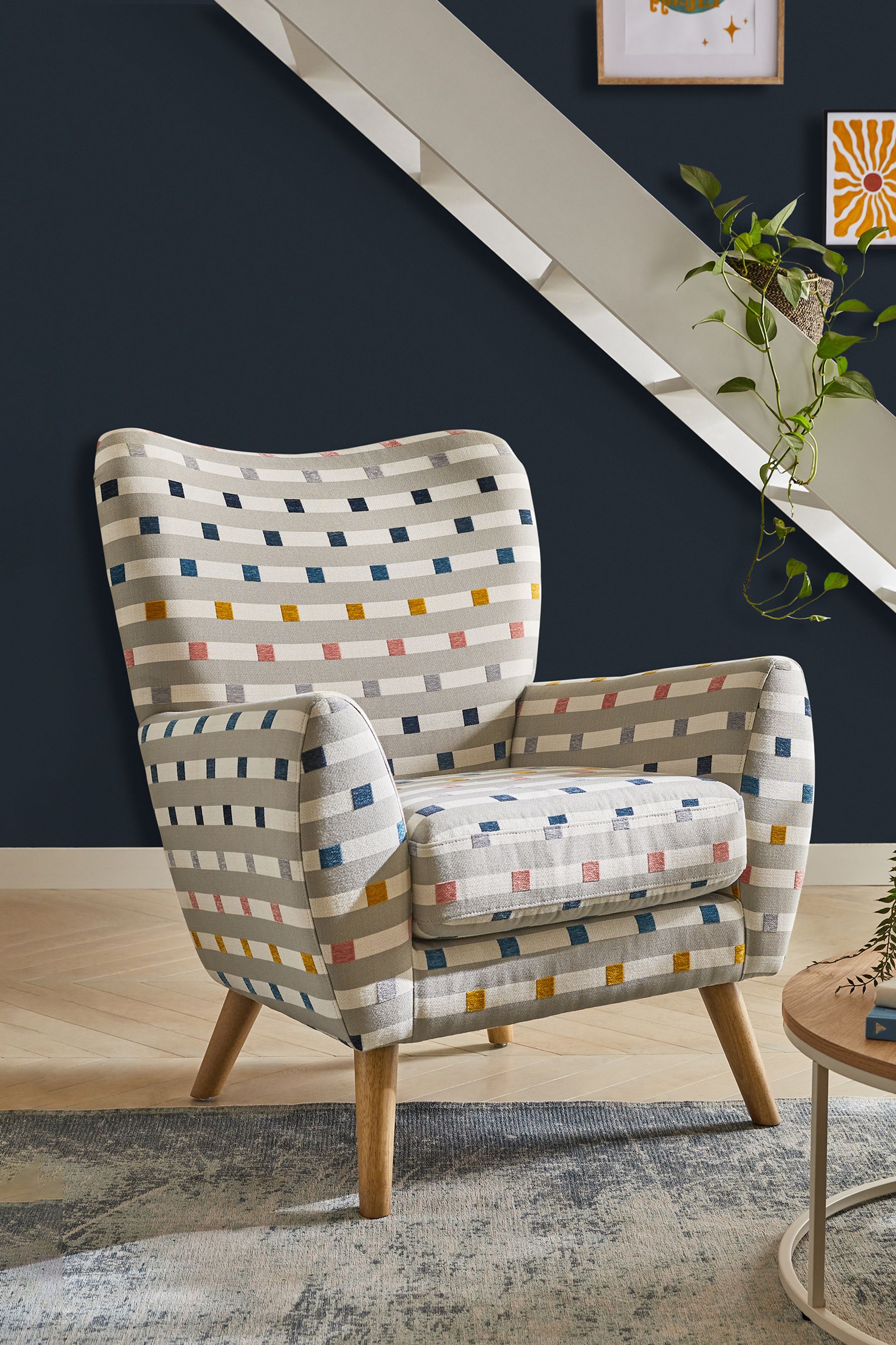 Buy Chunky Stripe Geo Grey Wilson II Highback Grande Armchair from the ...