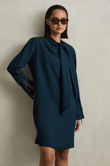 Buy Reiss Teal Avery Tie Neck Belted Mini Dress from the Next UK online ...