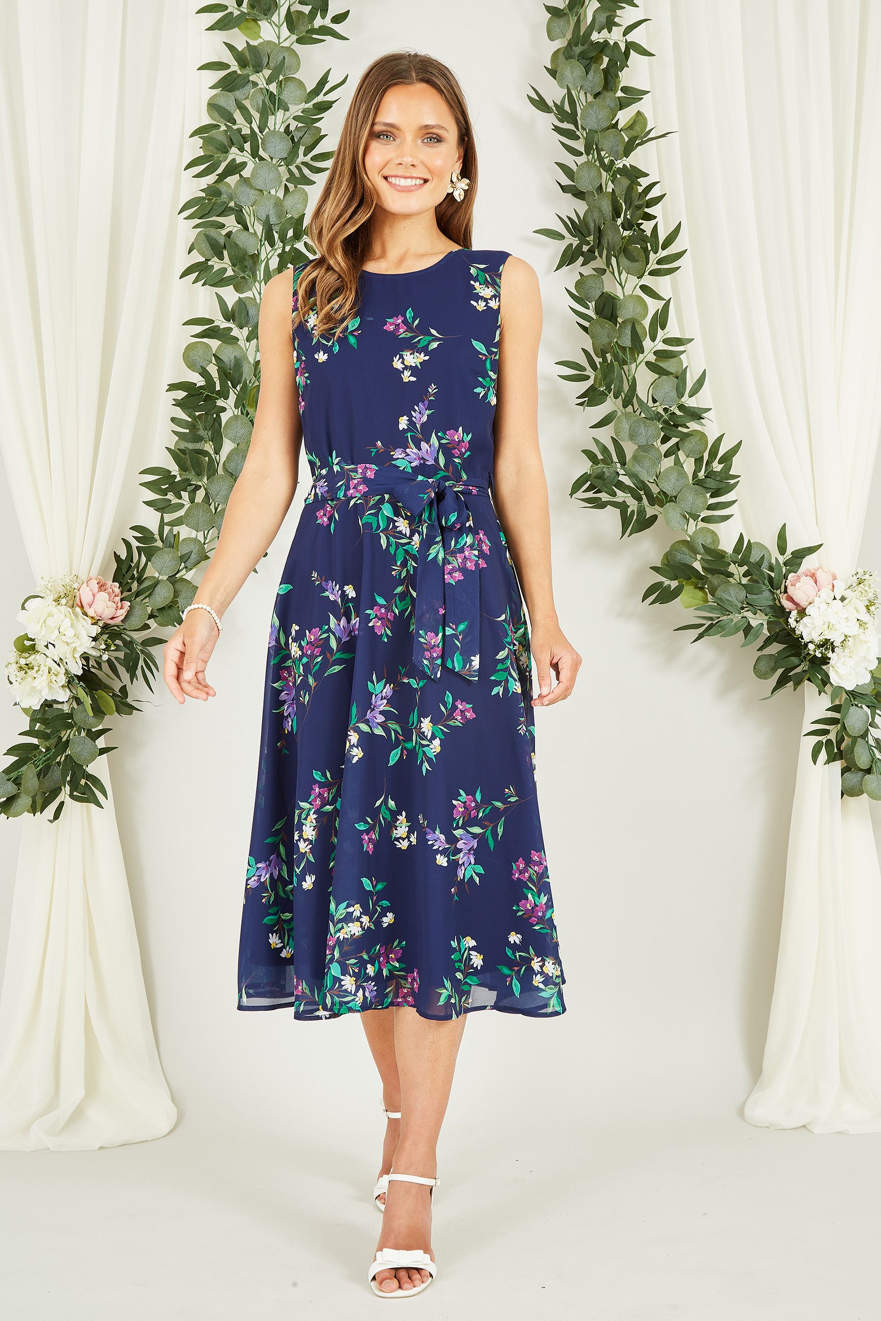 Buy Yumi Blue Floral Print Midi Skater Dress from the Next UK online shop