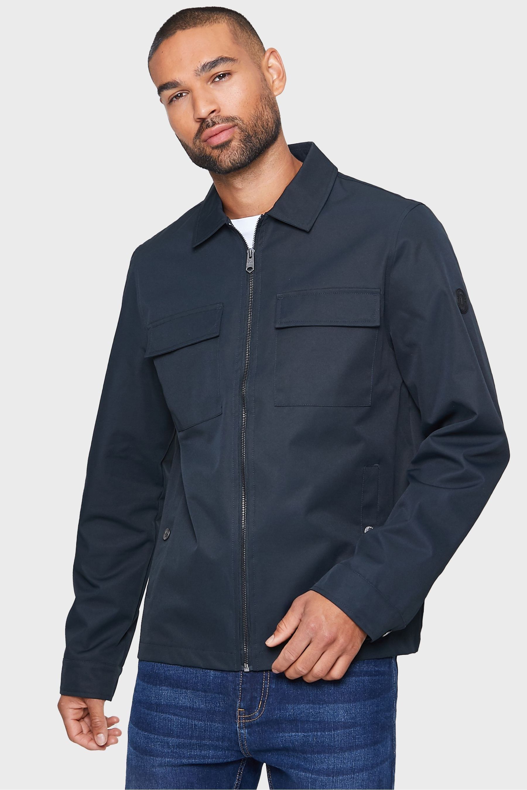 Buy Threadbare Navy Showerproof Zip-Up Lightweight Shacket from the ...