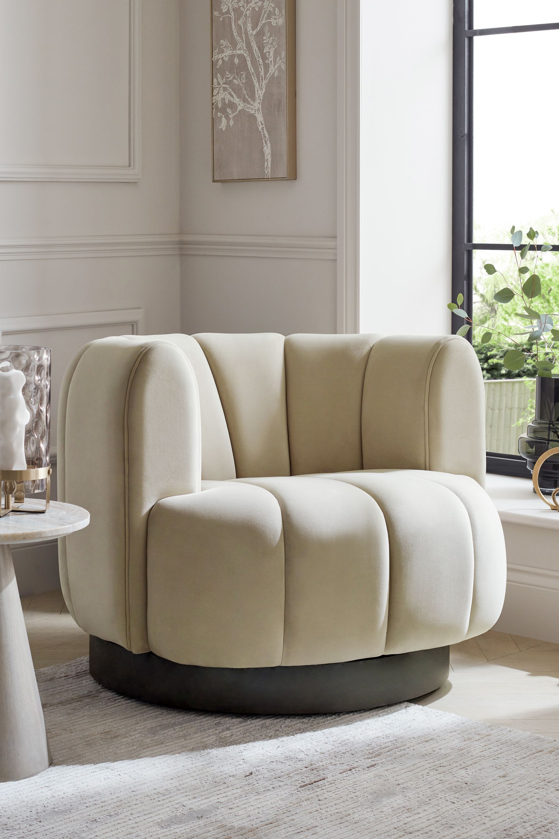 Buy Soft Velvet Pebble Natural Celine Swivel Accent Chair from the Next ...