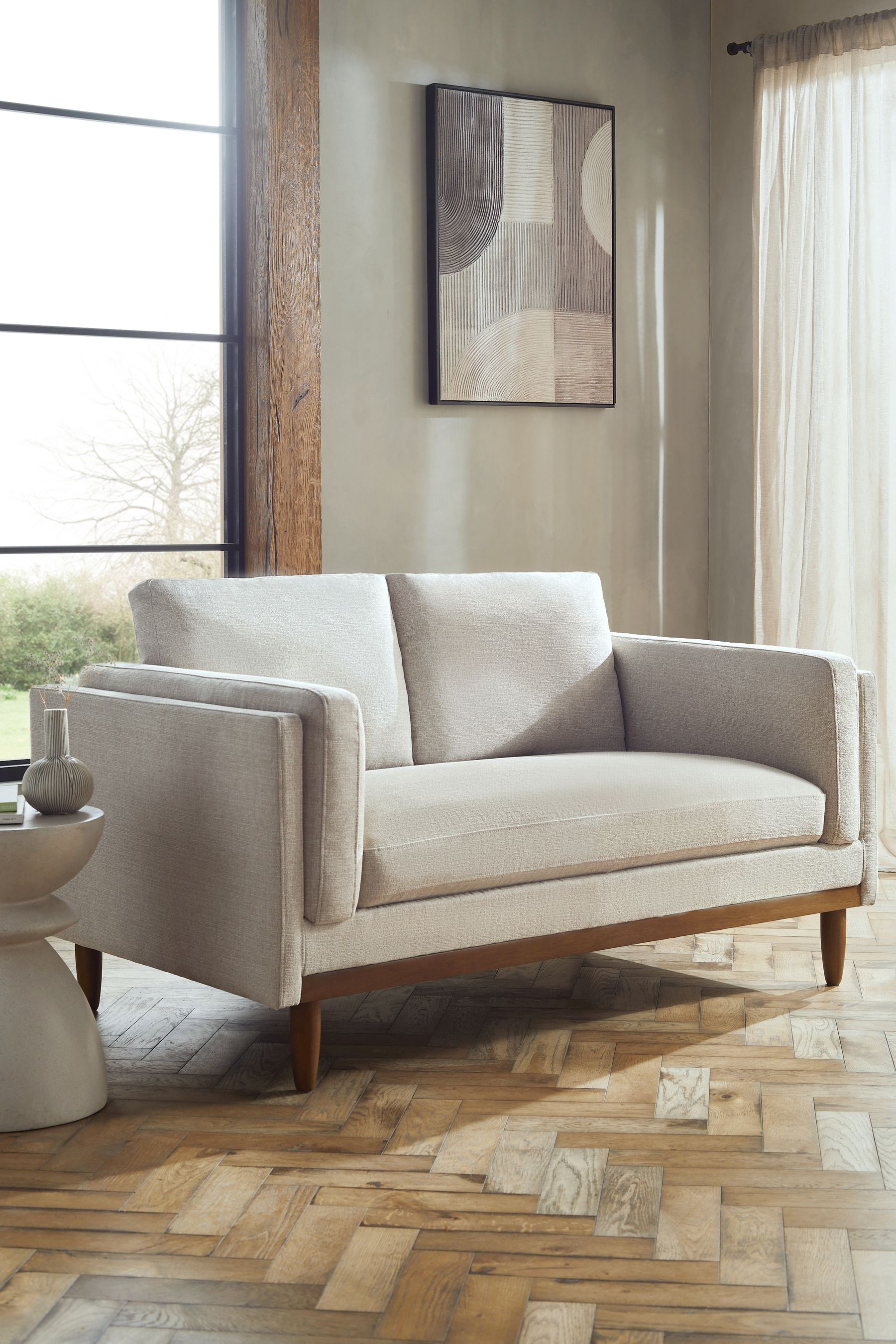 Buy Tweedy Plain Light Natural Kayden Compact 2 Seater Sofa In A Box ...