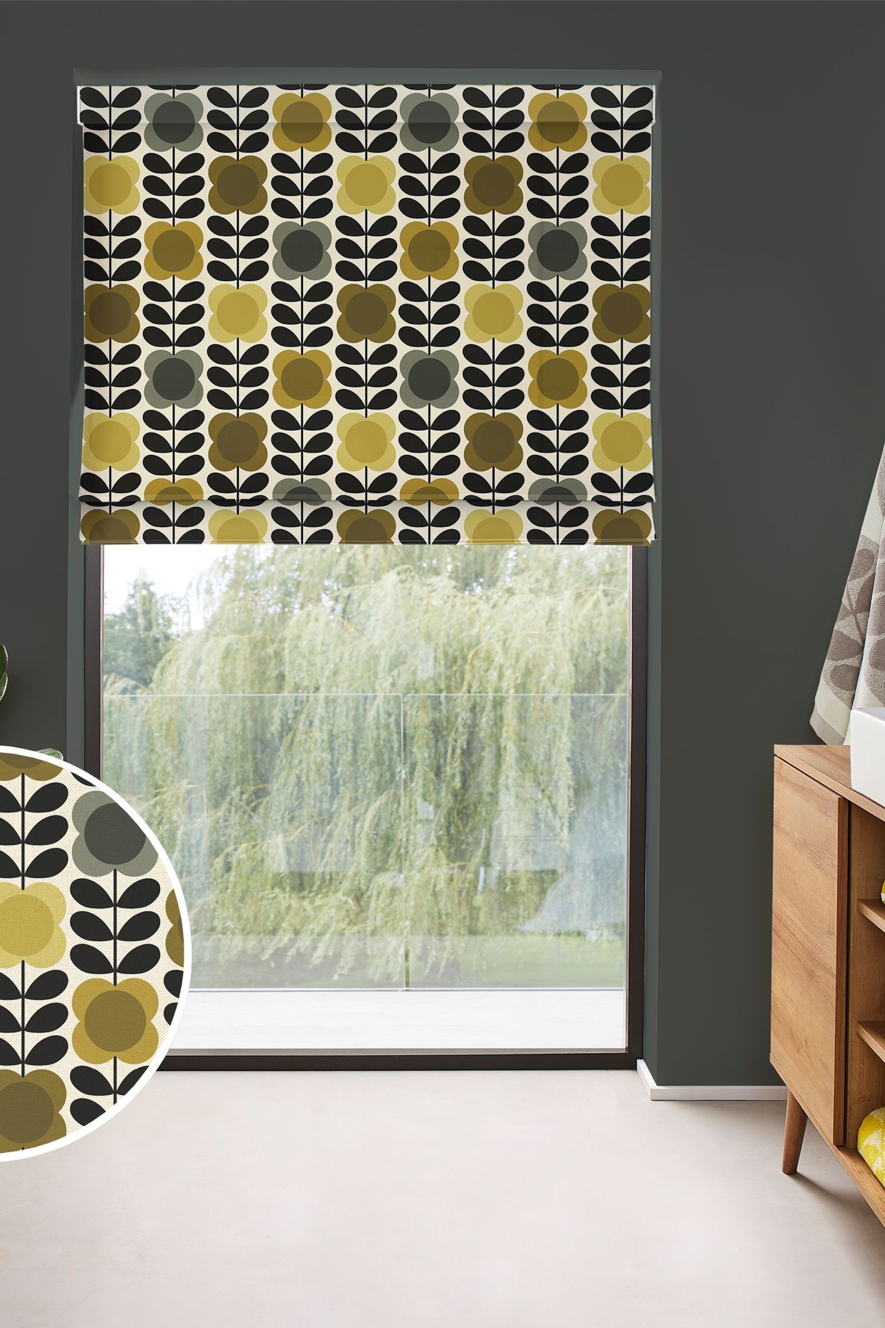 Buy Orla Kiely Yellow/Grey Spot Flower Stem Made to Measure Roman 100% ...